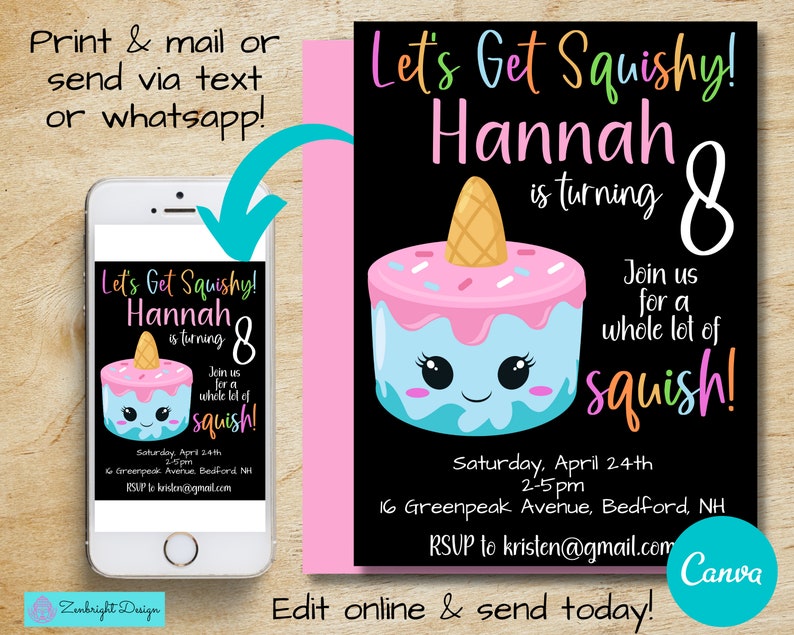 Squishy Invitation, Squishy Birthday Party, Squishies Birthday, Kids ...