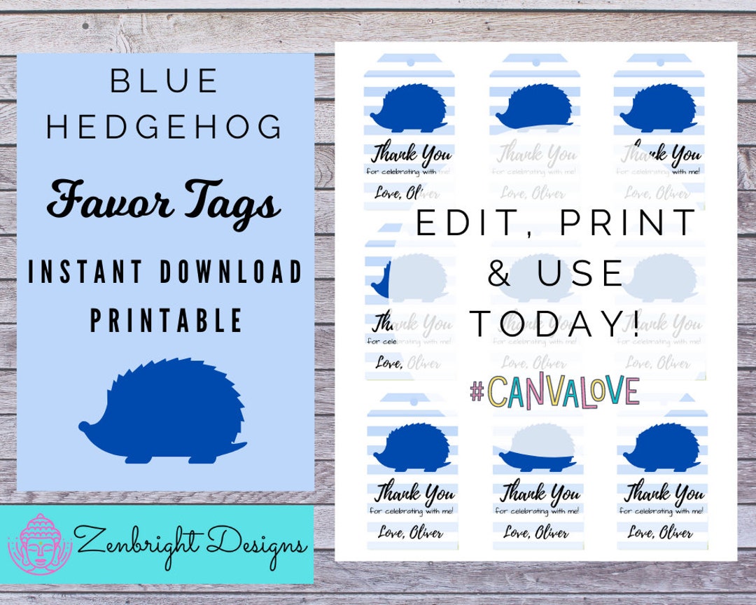 Editable Hedgehog Favor Tags, Boys Hedgehog Birthday Party, Kid's Party ...