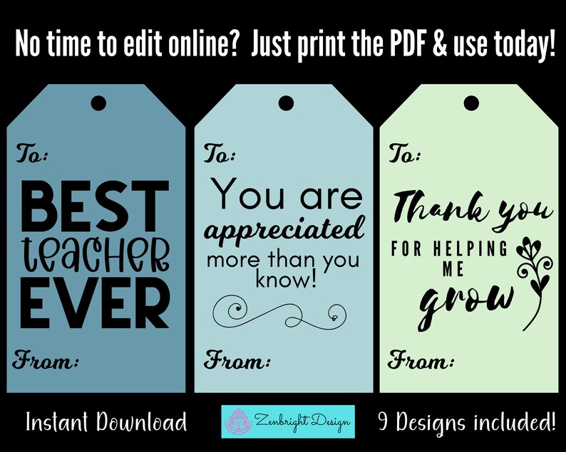 Teacher Appreciation Gift Tags, Teacher Thank You, Teacher Gift Tags ...