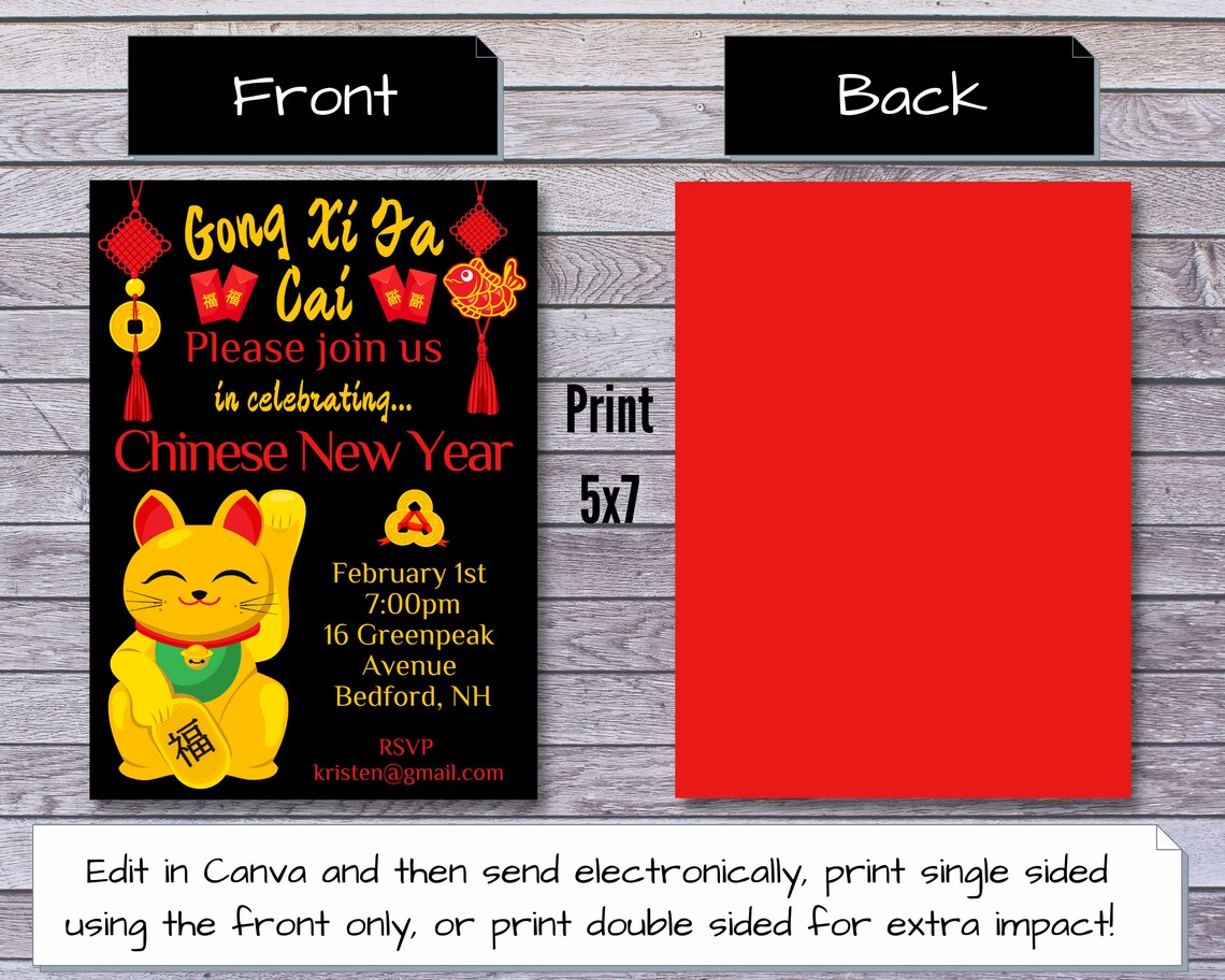 Chinese New Year Party Invitation, CNY Invitation, Lunar New Year ...