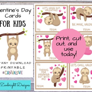 Kids Valentines, Printable Valentines, Sloth Valentine's Day Cards ...
