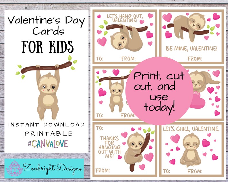 Kids Valentines, Printable Valentines, Sloth Valentine's Day Cards ...