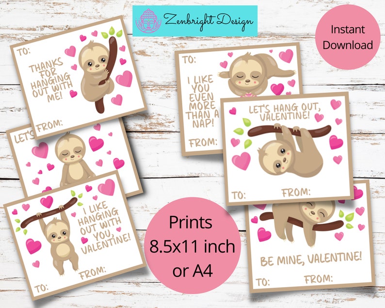 Kids Valentines, Printable Valentines, Sloth Valentine's Day Cards ...