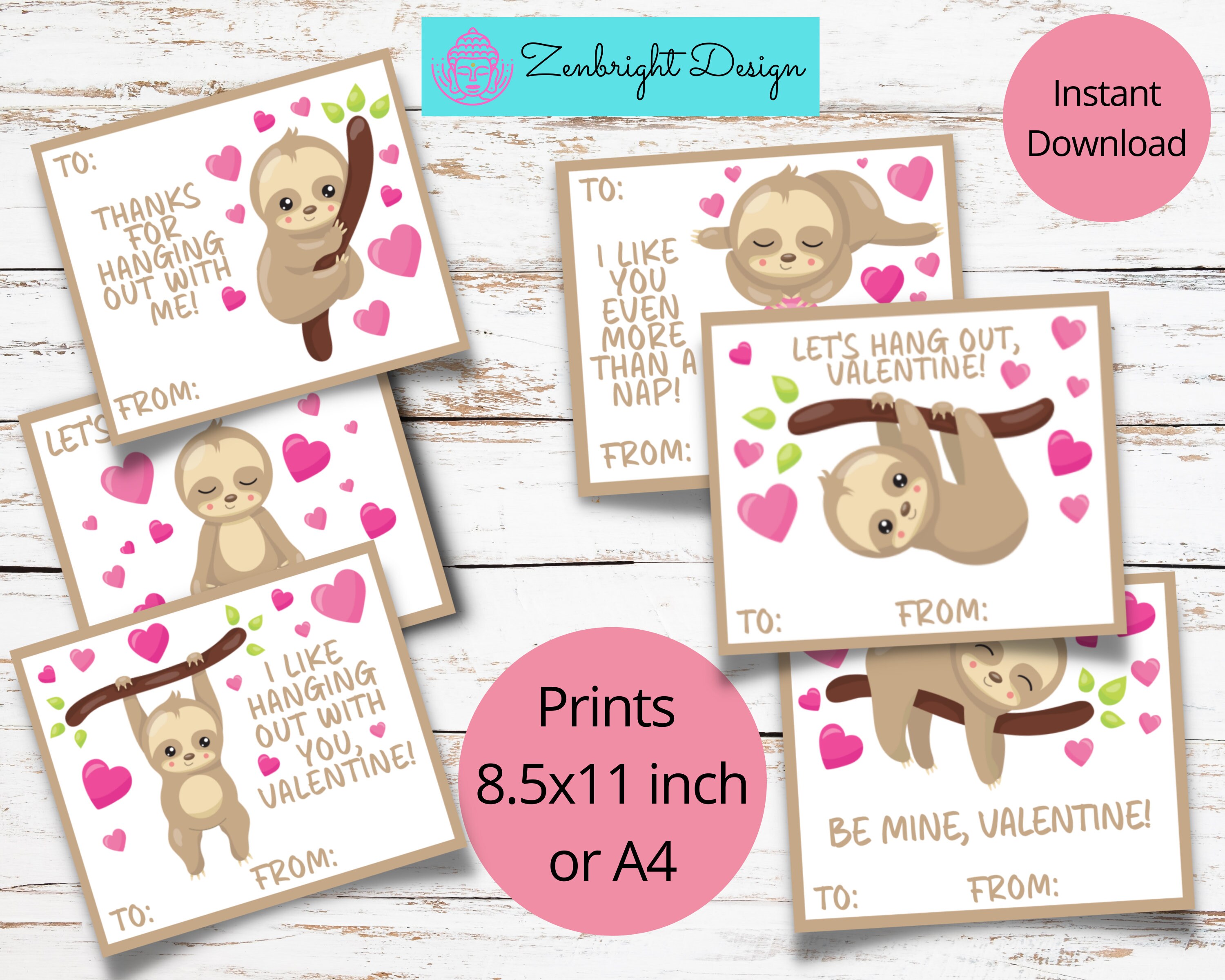 Kids Valentines, Printable Valentines, Sloth Valentine's Day Cards ...