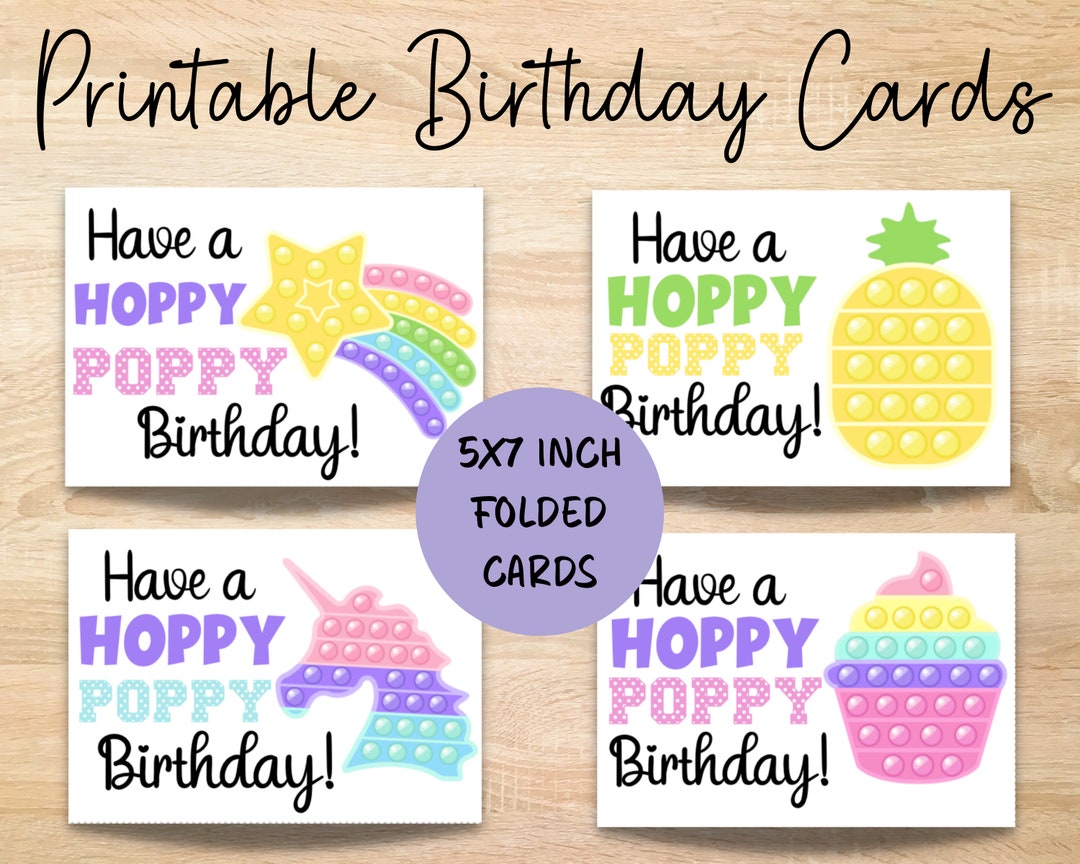 Printable Birthday Card, Pop It Birthday Card, Set of 4 Birthday Cards ...