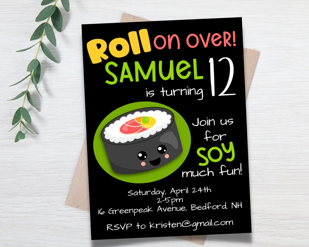 Sushi Birthday Party, Sushi Invitation, Kids Sushi Party, Kawaii Sushi ...
