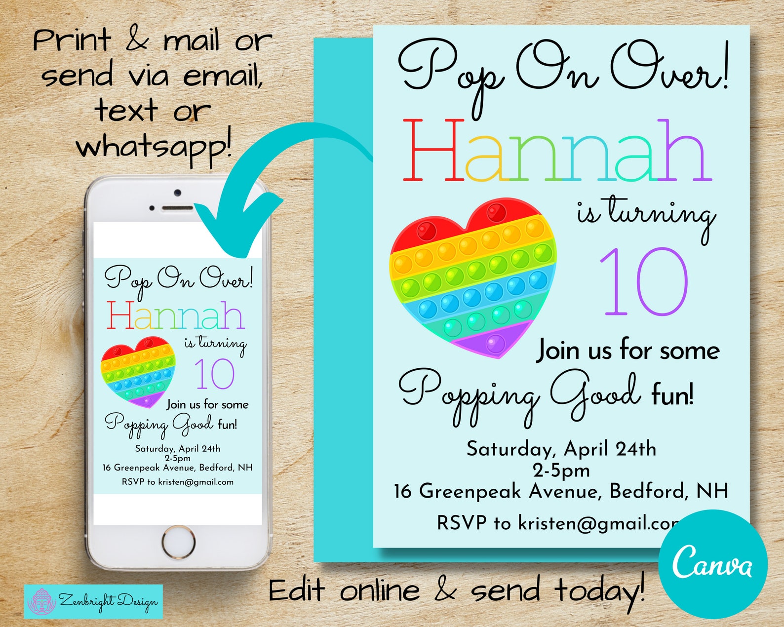 Pop It Birthday Party Invitation, Editable Pop It Invitation, Fidget ...