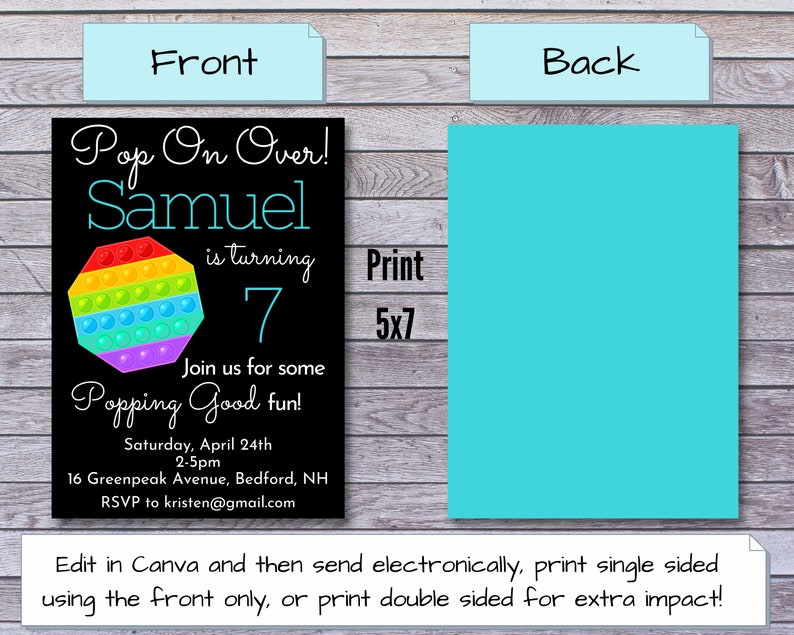 Pop It Birthday Party Invitation, Editable Pop It Invitation, Fidget ...