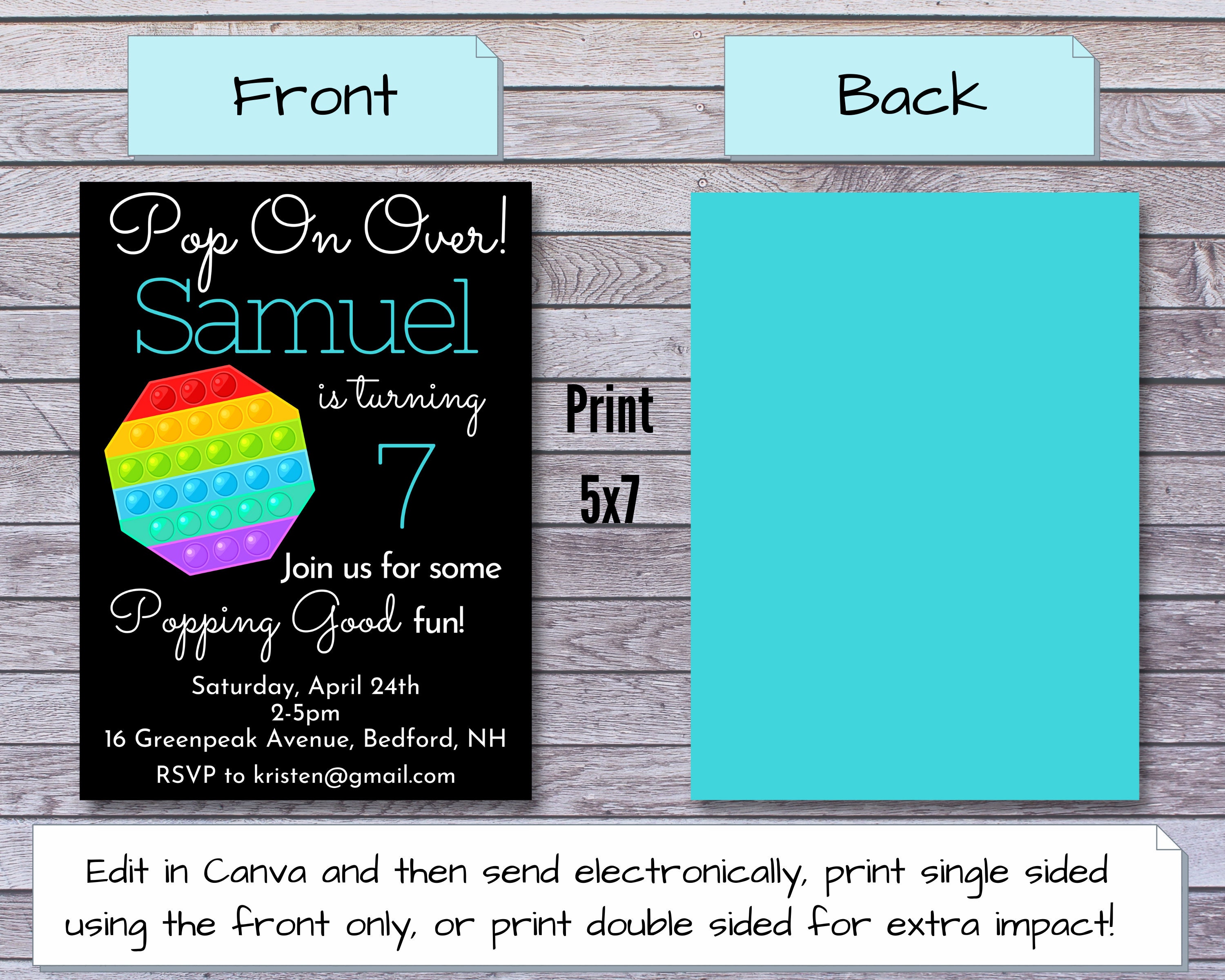 Pop It Birthday Party Invitation, Editable Pop It Invitation, Fidget ...