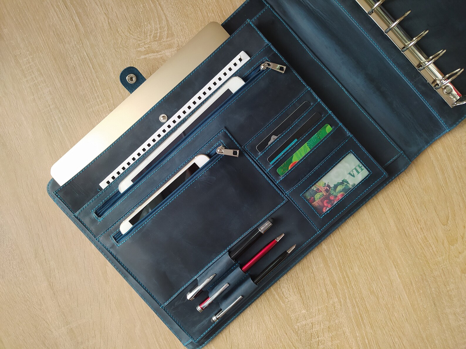 Custom 7 Ring Check Binder Portfolio, Leather Binder Business Organizer ...