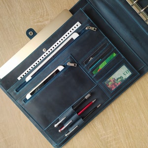 Custom 7 Ring Check Binder Portfolio, Leather Binder Business Organizer ...