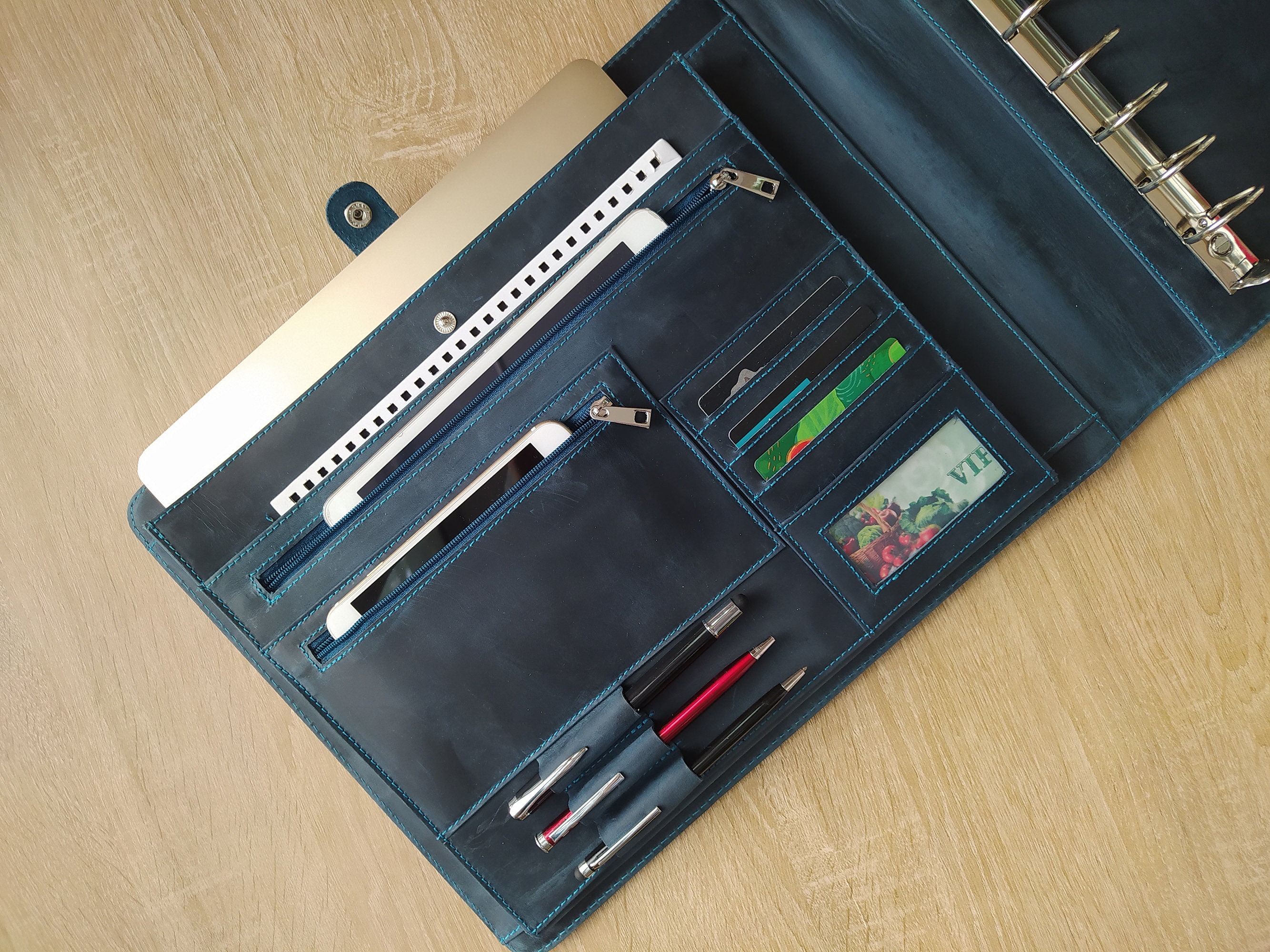 Custom 7 Ring Check Binder Portfolio, Leather Binder Business Organizer ...