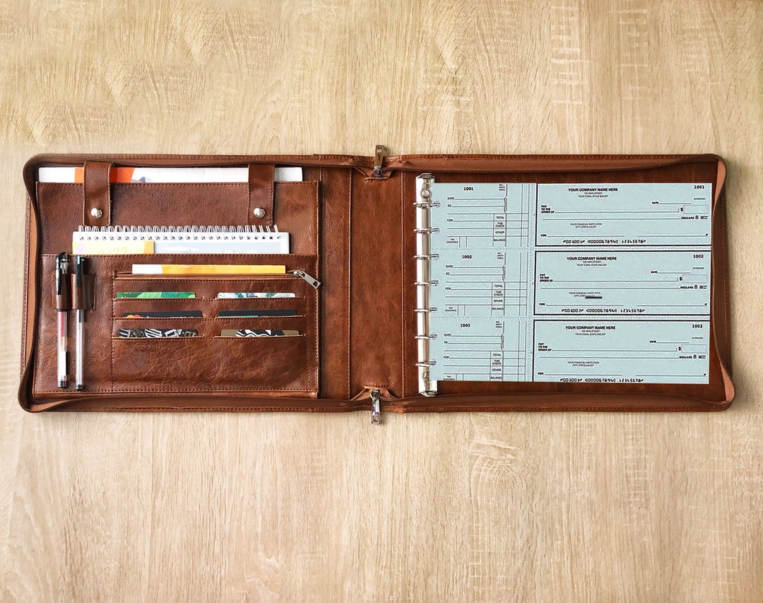 Custom 7 Ring Check Binder Portfolio -leather Binder With Zippered ...