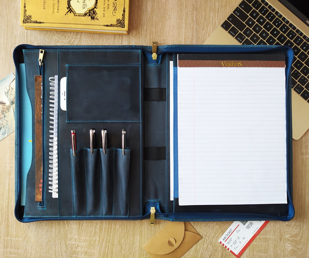Custom Leather Portfolio Letter Size Organizer Folders, Zippered ...