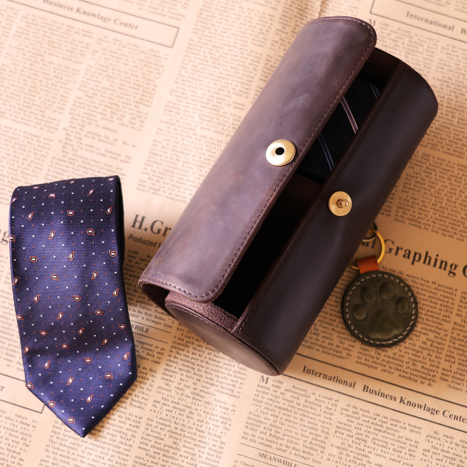 Personalized Leather Tie Case Cowhide Tie Organizer Travel Tie Case ...