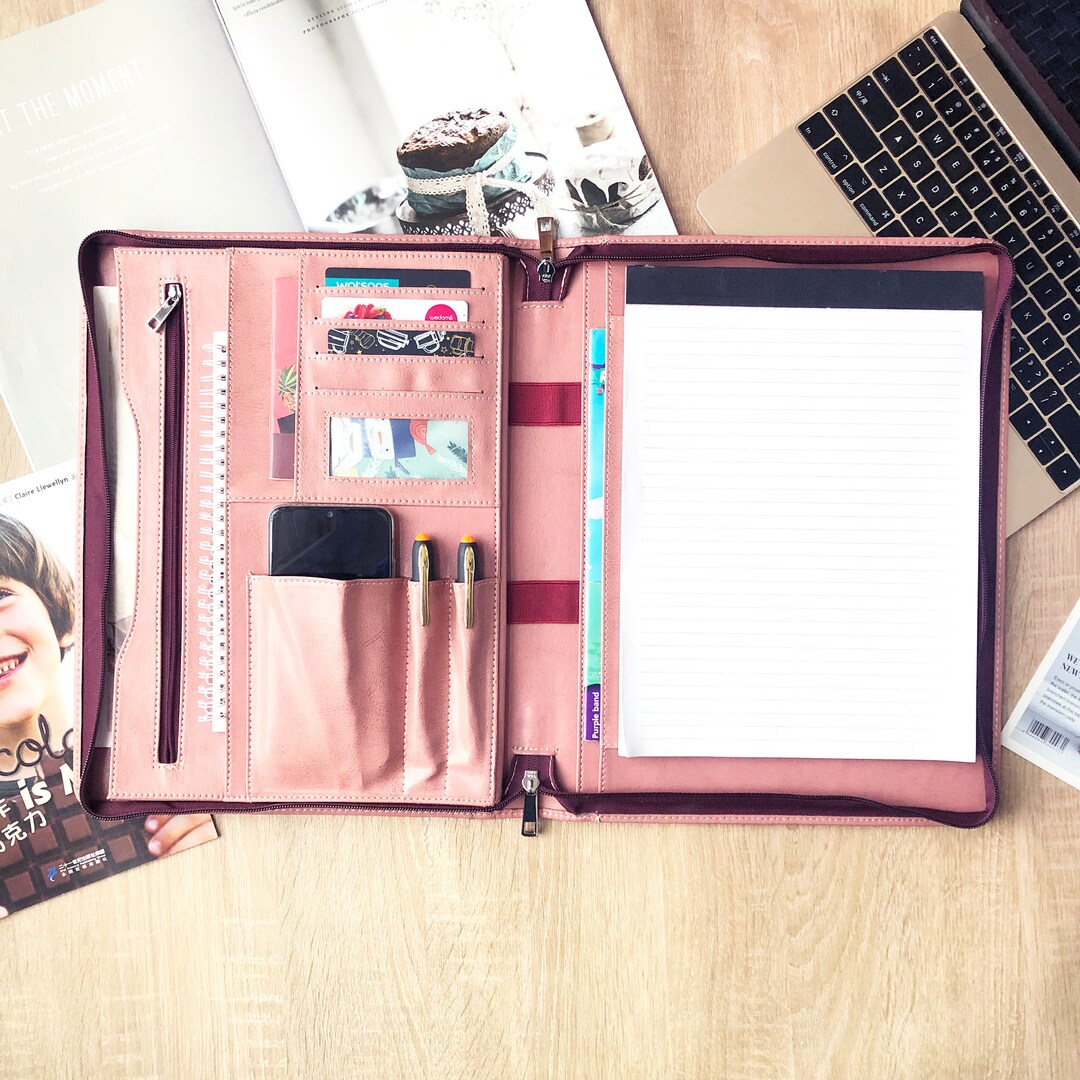 Pink Leather Portfolio Portfolio for Women Padfolio With - Etsy