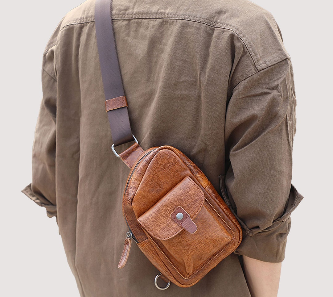 Leather Men Sling Bag Retro Leather Shoulder Bag Men's - Etsy