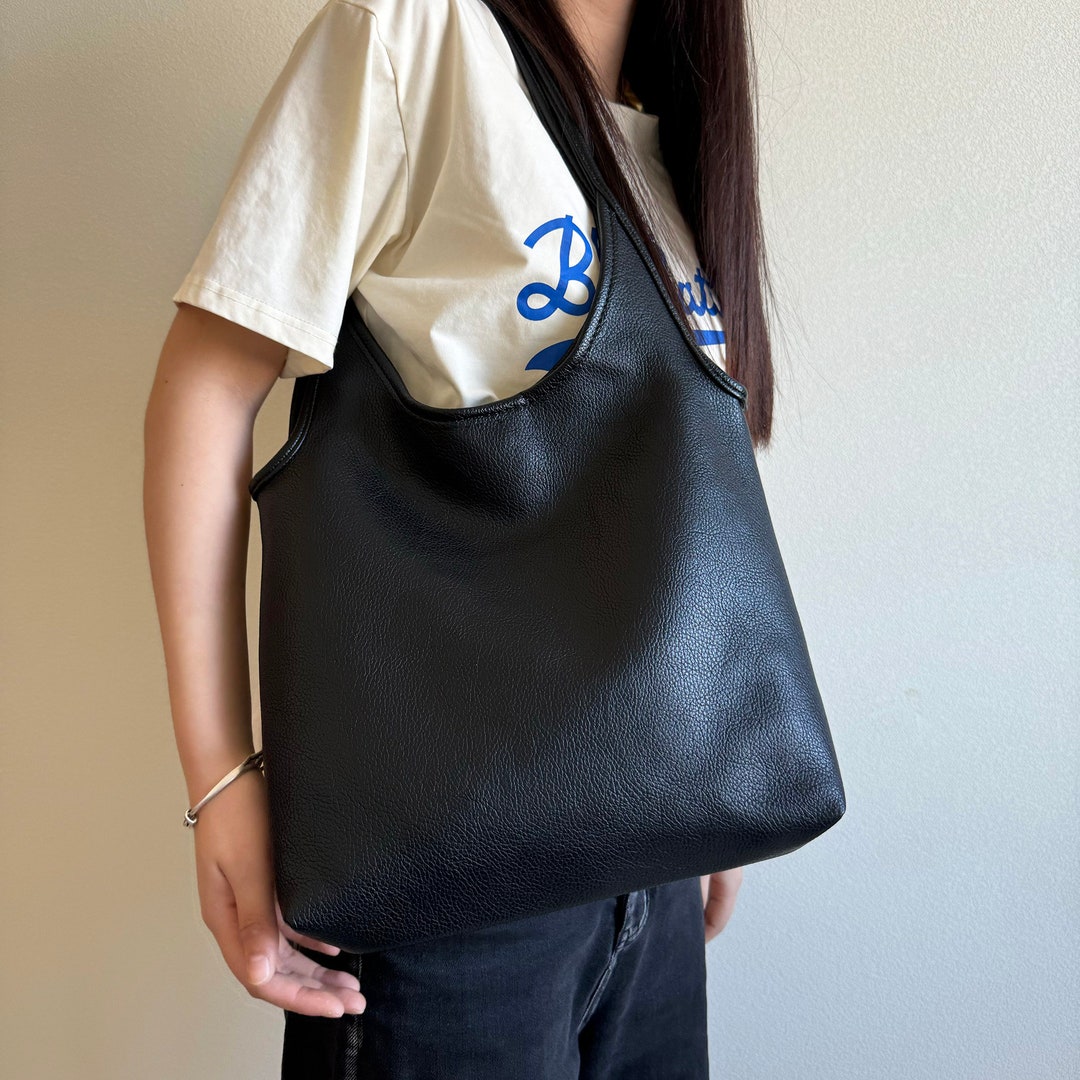 Handmade Soft Vegan Leather Women Tote Bag, Women Shoulder Bag, Slouchy ...