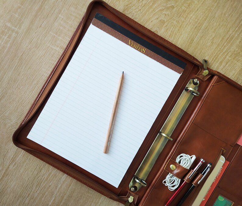 Left Handed Leather Portfolio Zippered Padfolio 3 Ring Binder - Etsy