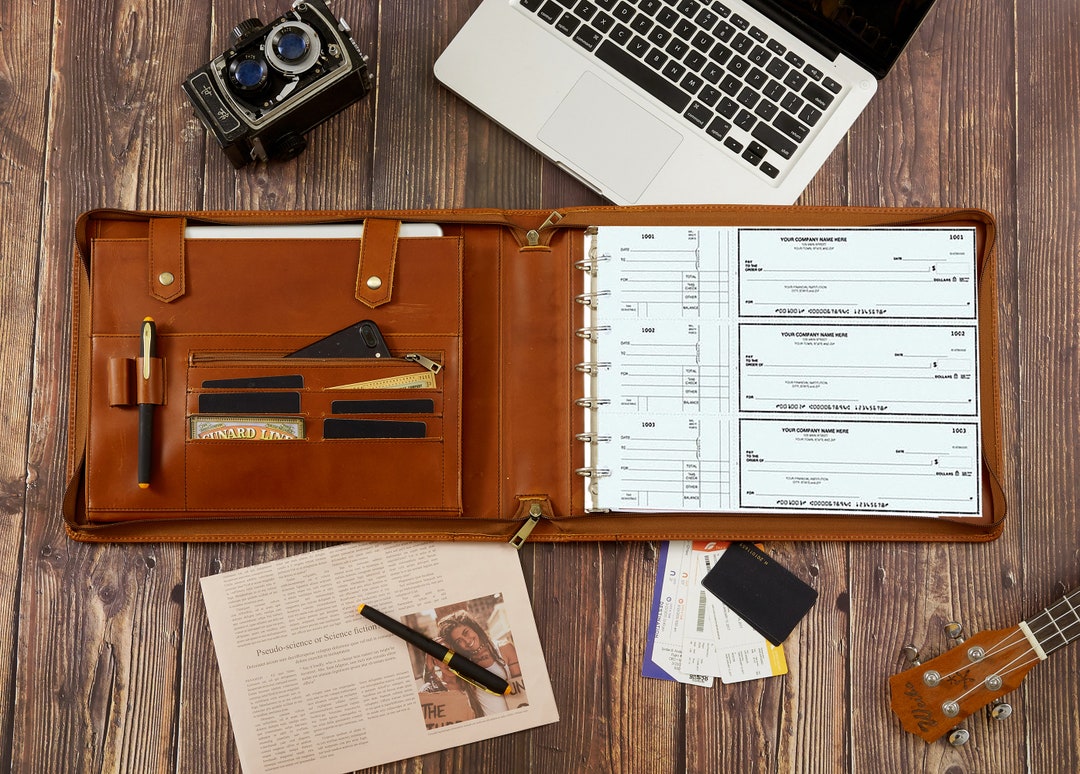 Custom 7 Ring Check Binder Portfolio -leather Binder With Zippered ...