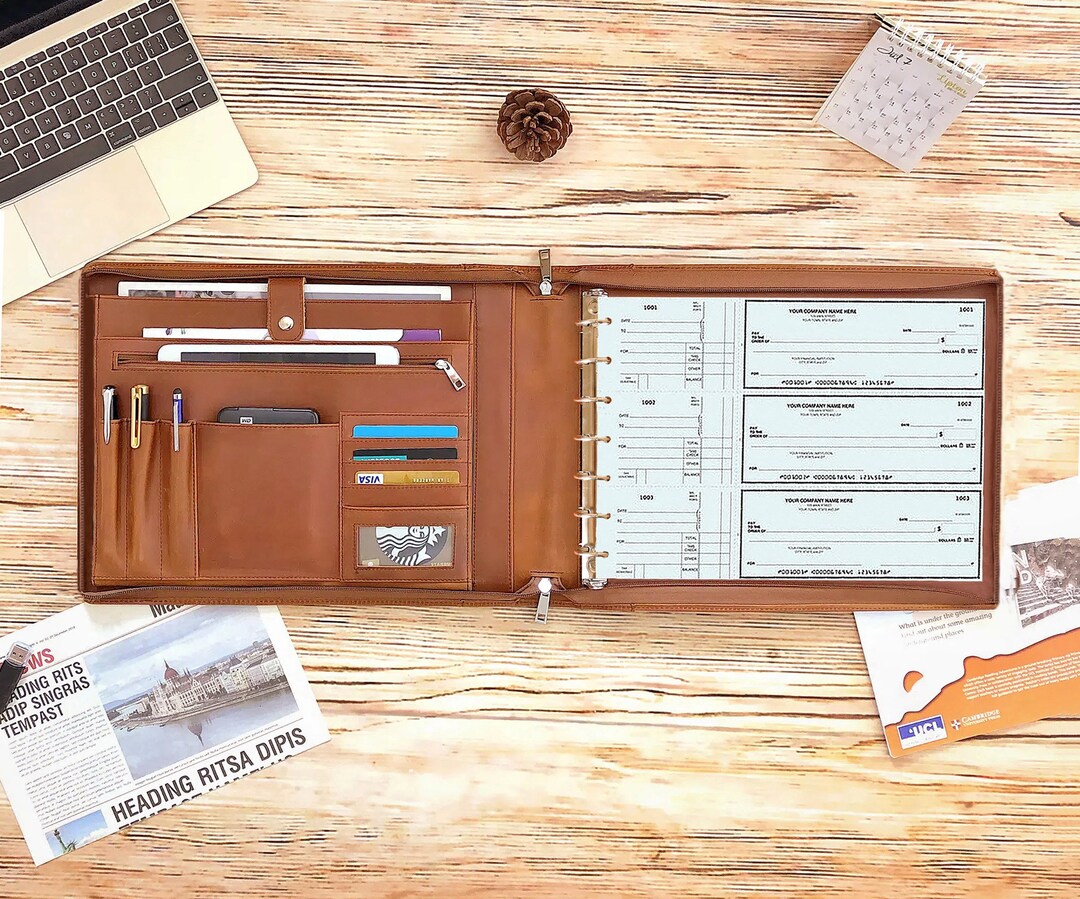 Custom 7 Ring Business Checkbook Binder, Cowhide Zipper Check Binder ...
