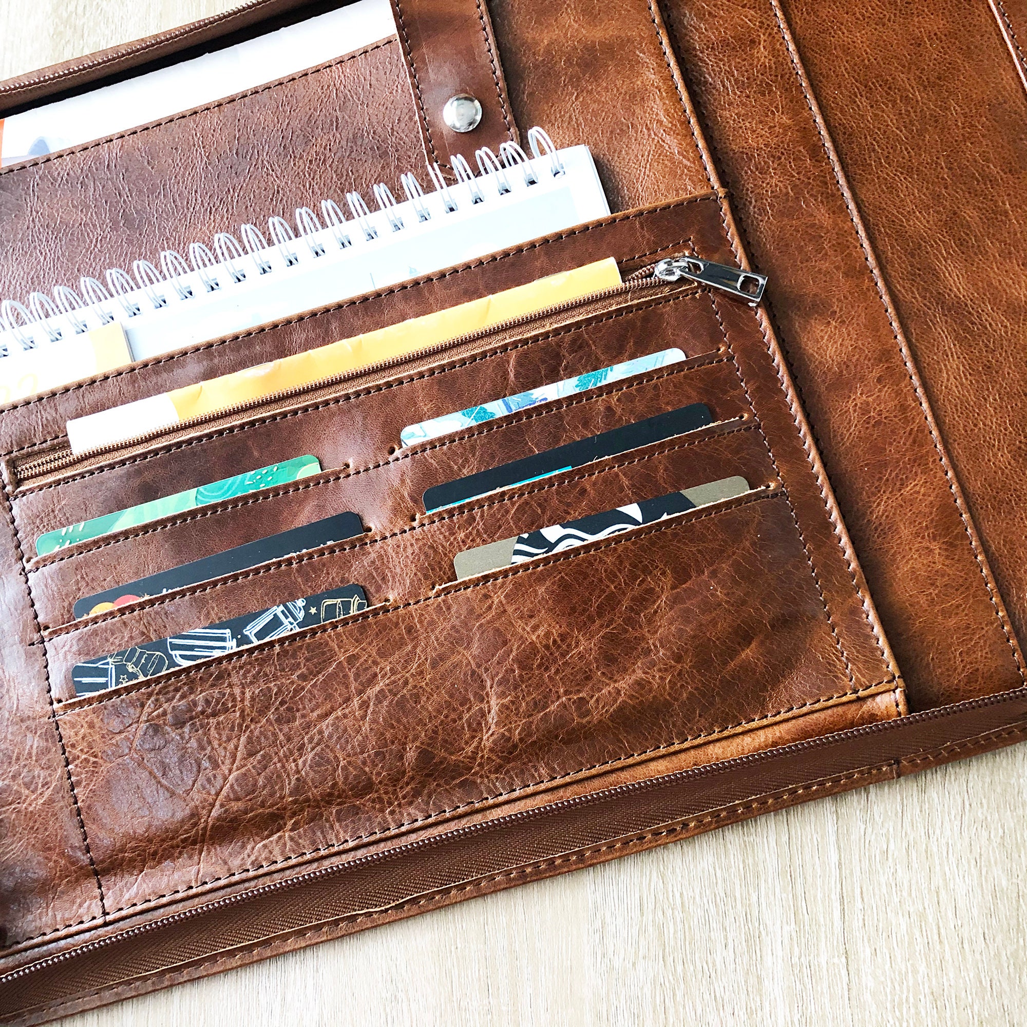 Custom 7 Ring Check Binder Portfolio -leather Binder With Zippered ...