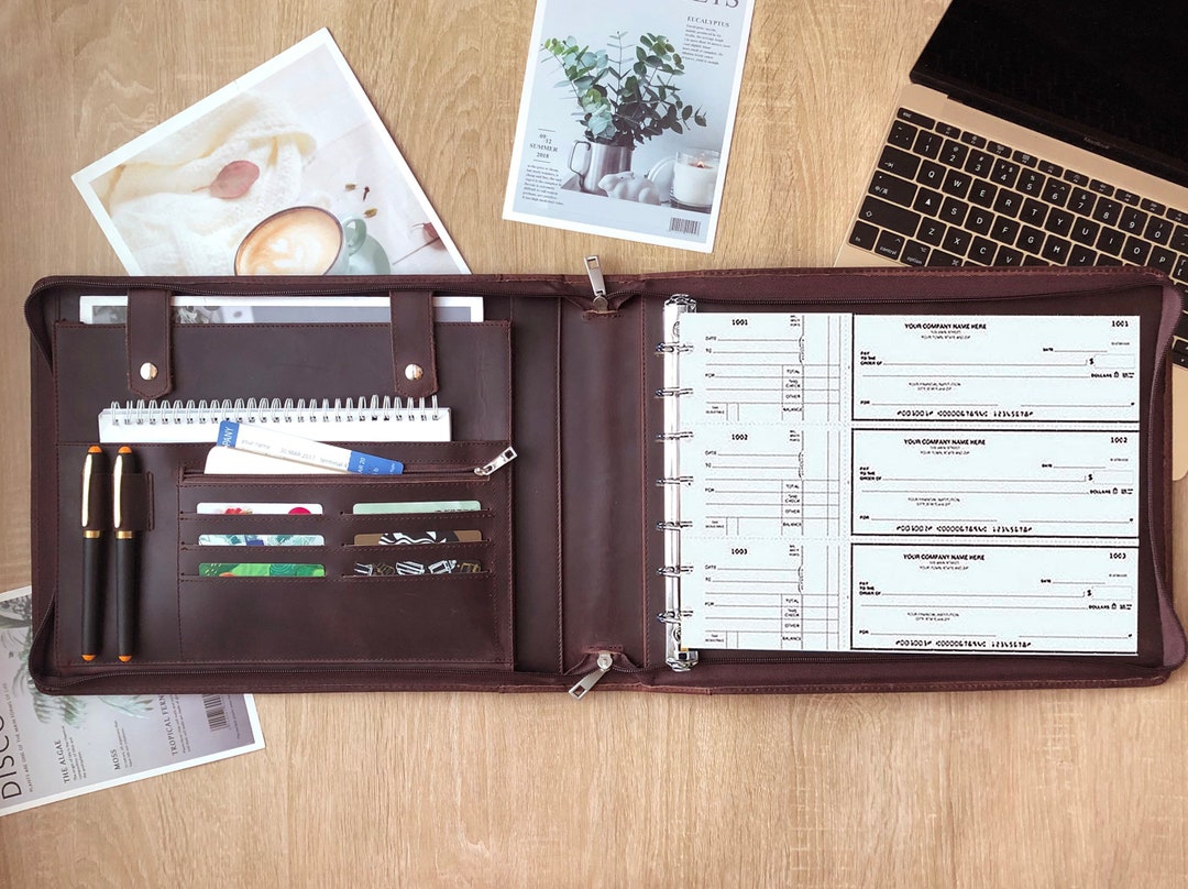 Engraved 7 Ring Check Book Binder Portfolio, 600 Checks Capacity for 9 ...