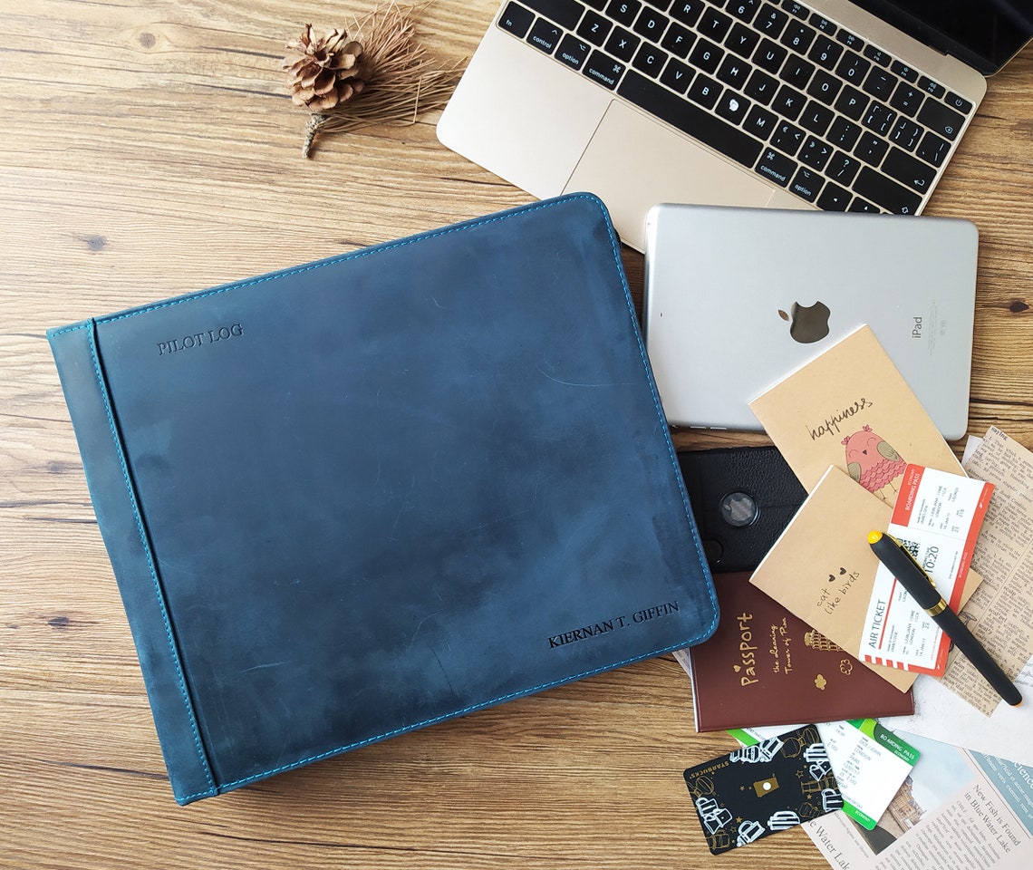 Personalized Pilots Log Book Binder, Custom Leather Binder for Pilots ...