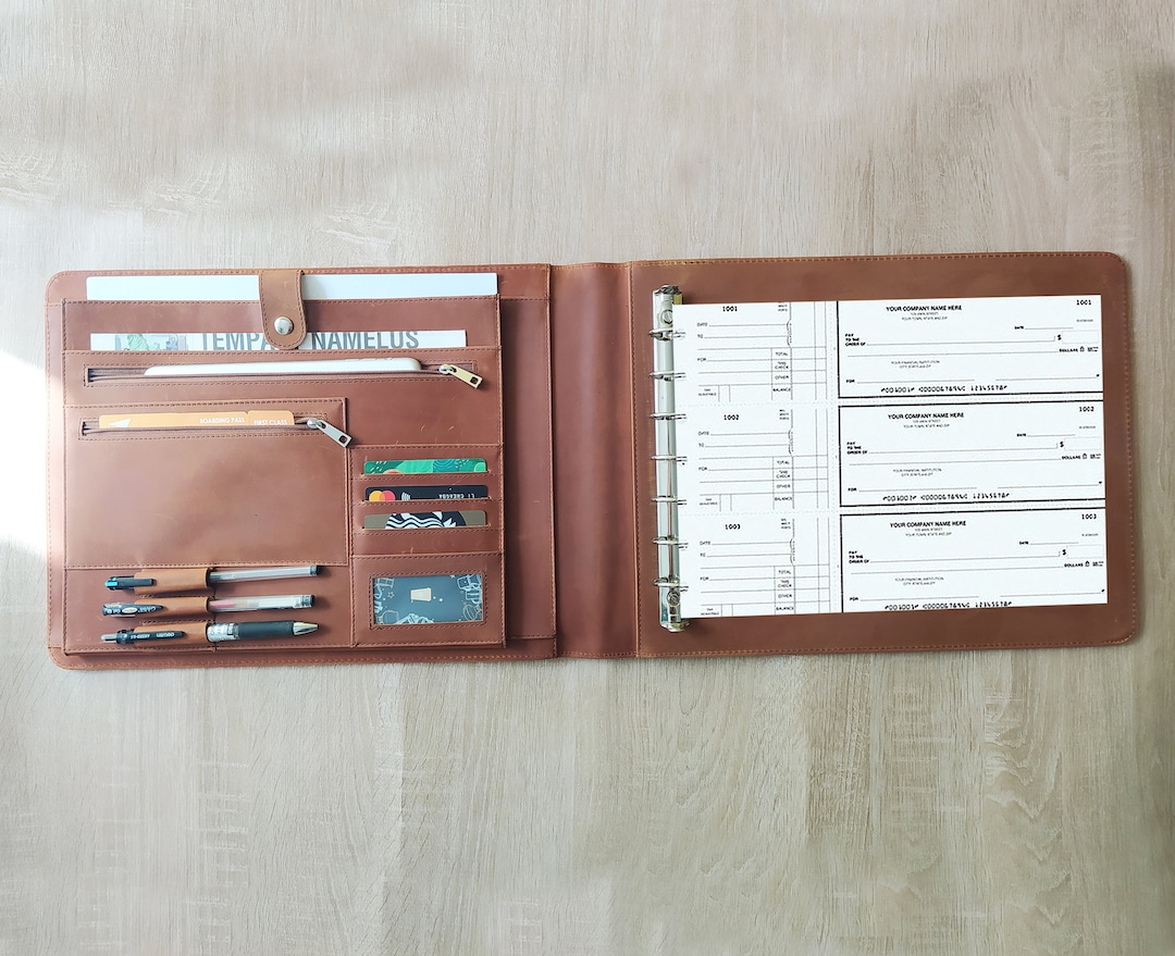 Custom 7 Ring Check Binder Portfolio, Leather Binder Business Organizer ...