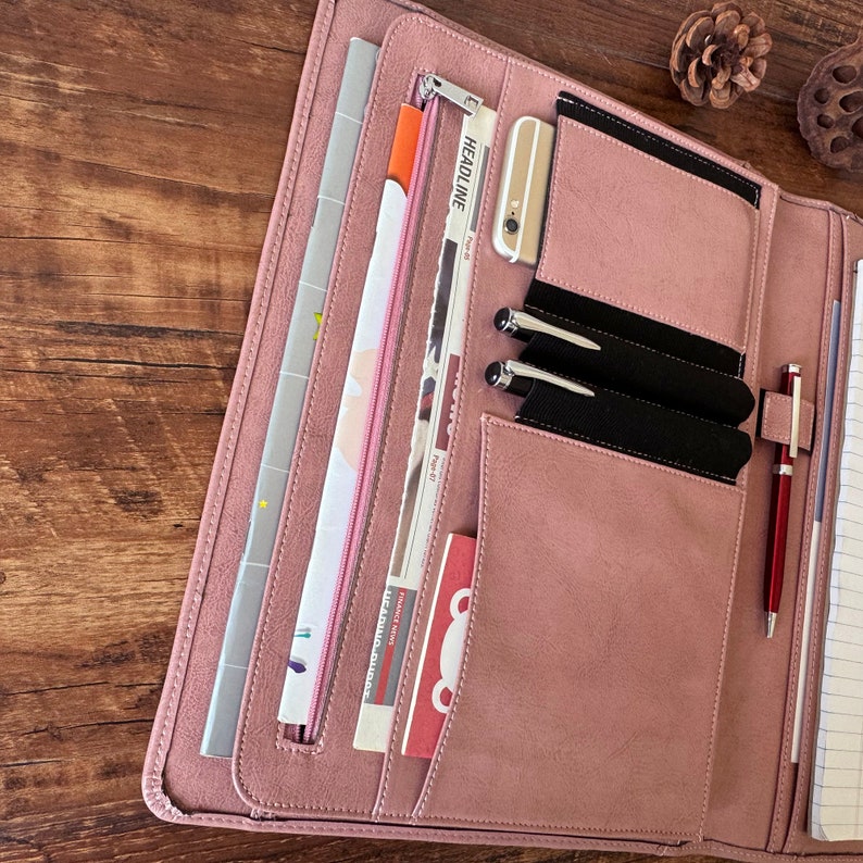 Engraved Leather Portfolio, Portfolio for Women A4 Portfolio, Pink ...