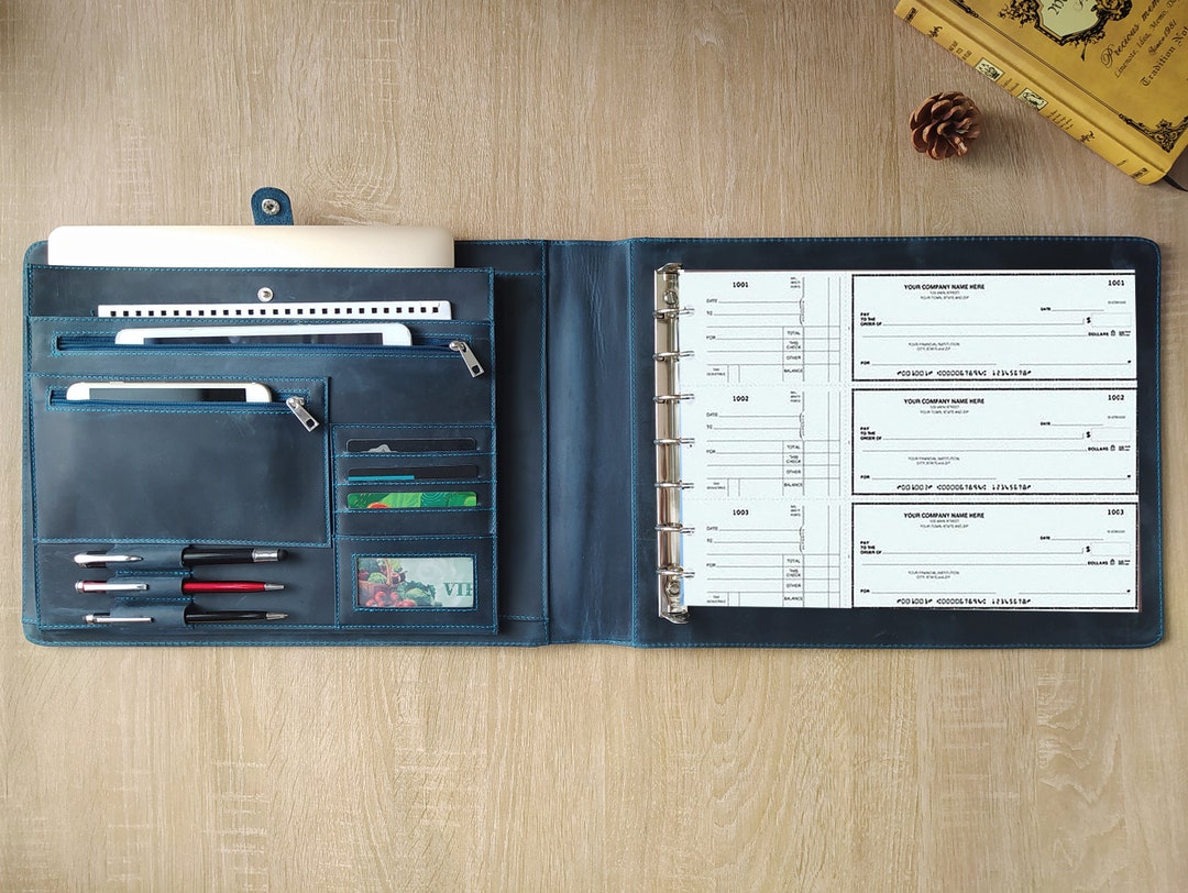 Custom 7 Ring Check Binder Portfolio, Leather Binder Business Organizer ...