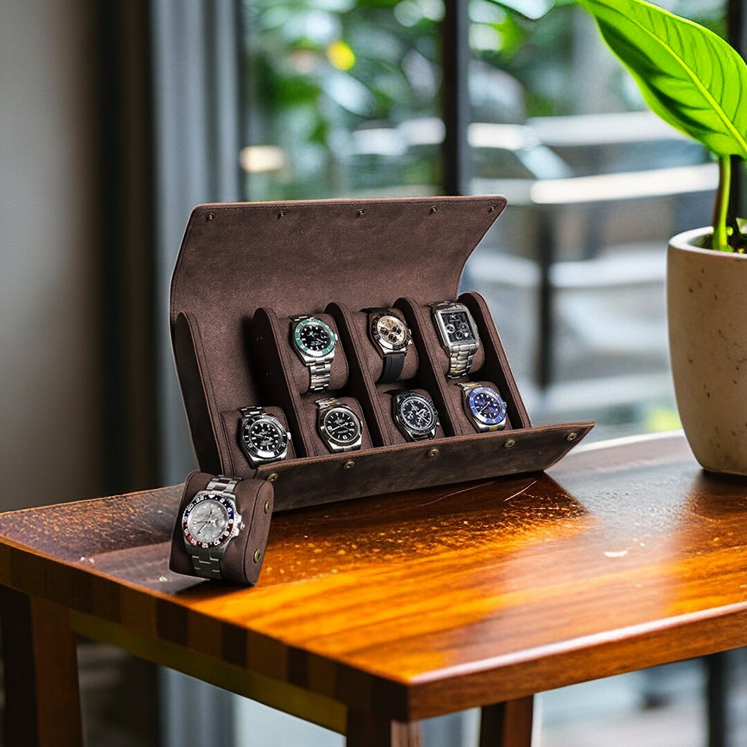 Retro Leather Watch Box, Leather Watch Roll for 8 Watches, Personalized ...