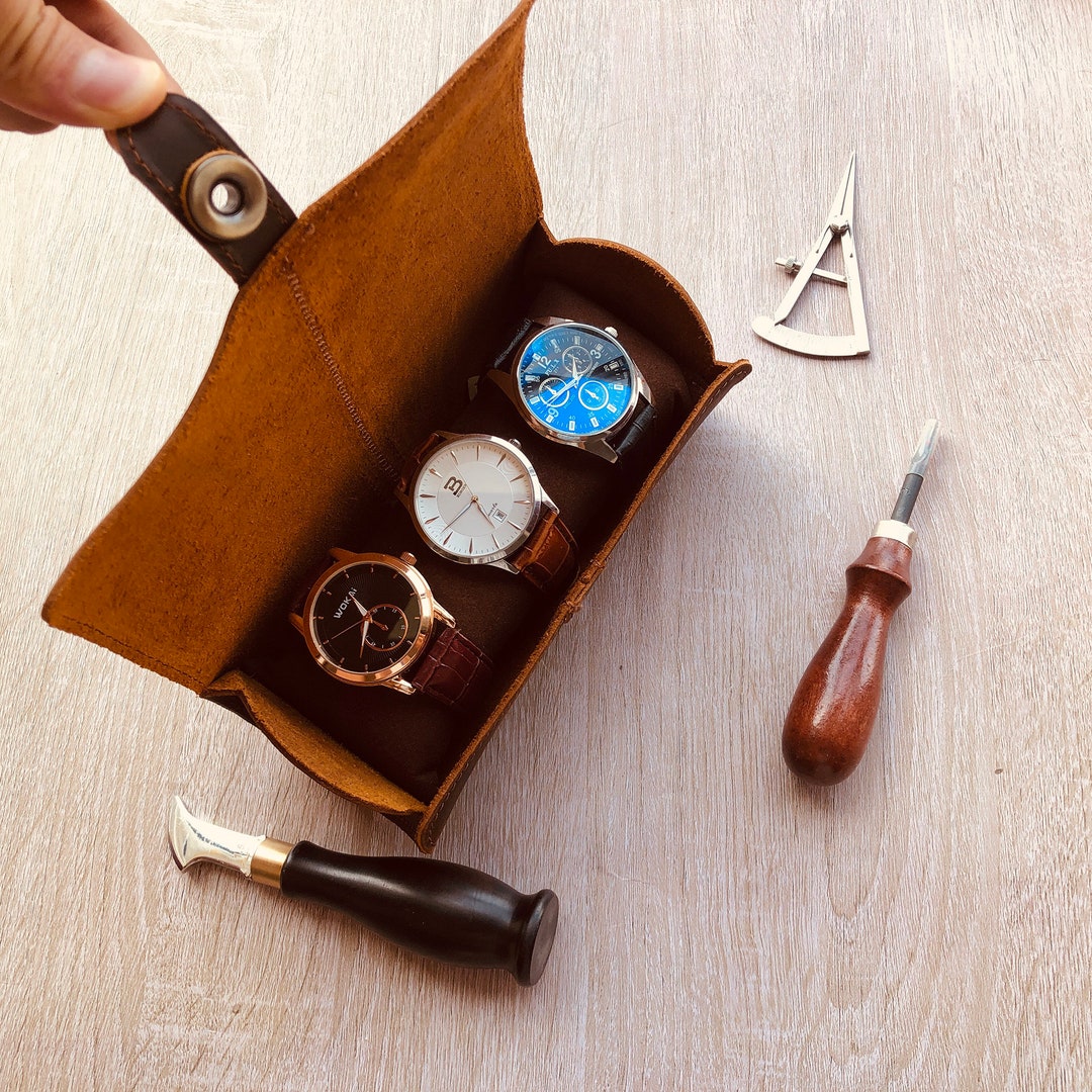 Genuine Leather Watch Box Retro Custom Leather Watches Case With 3 ...