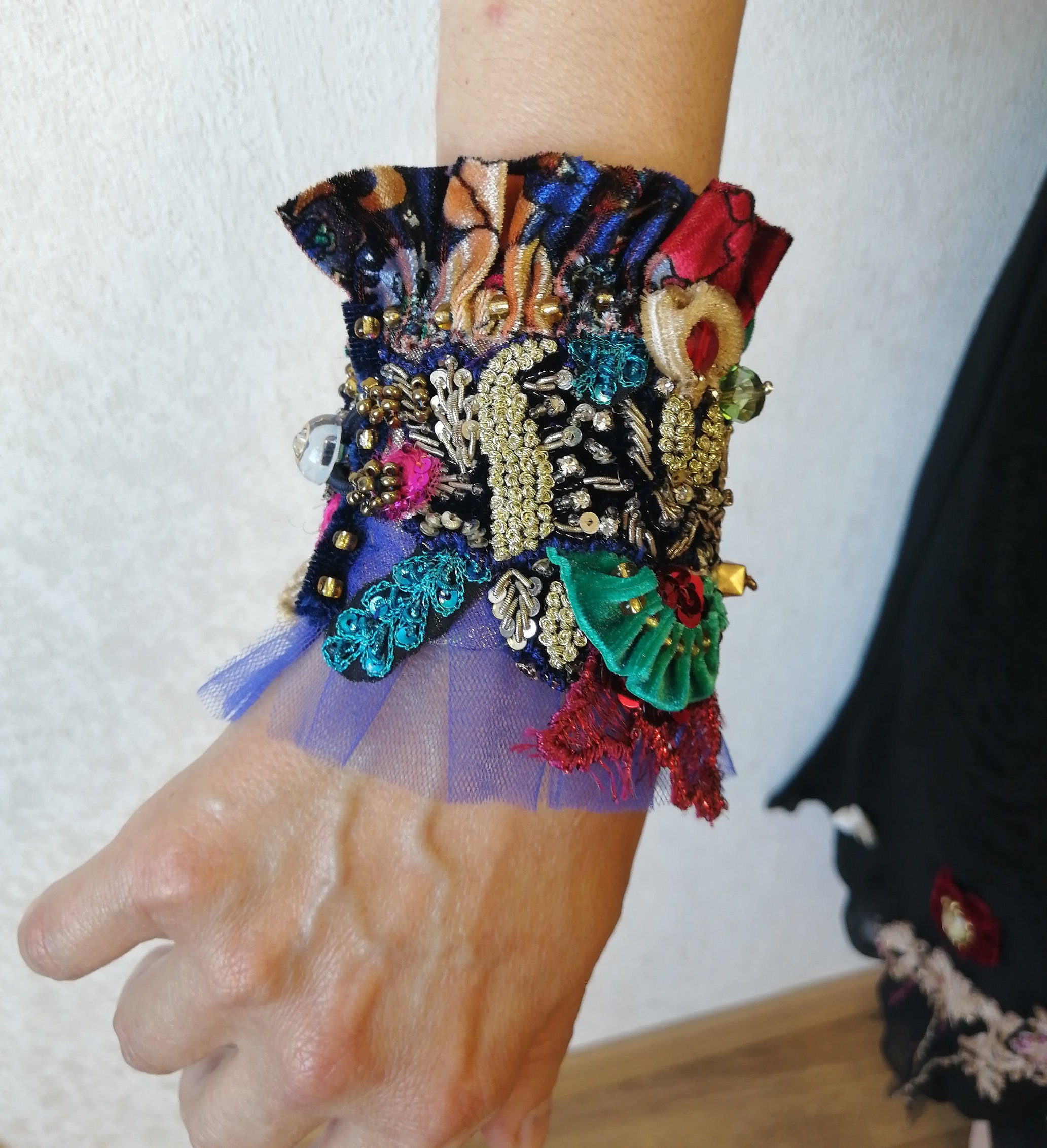 Boho Chic Wrist Cuff With Vintage Textiles Embroidery Beaded - Etsy