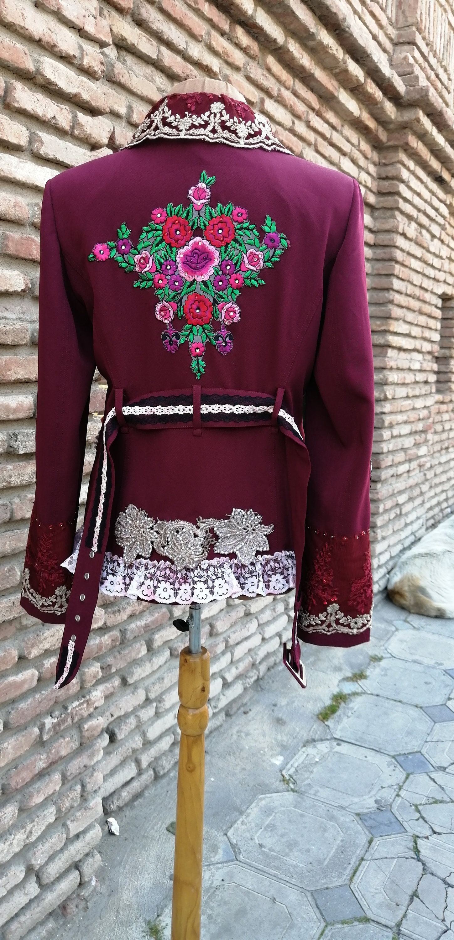 Artsy Boho Chic Dark Red Jacket, Vintage Reworked Jacket, Bohemian ...