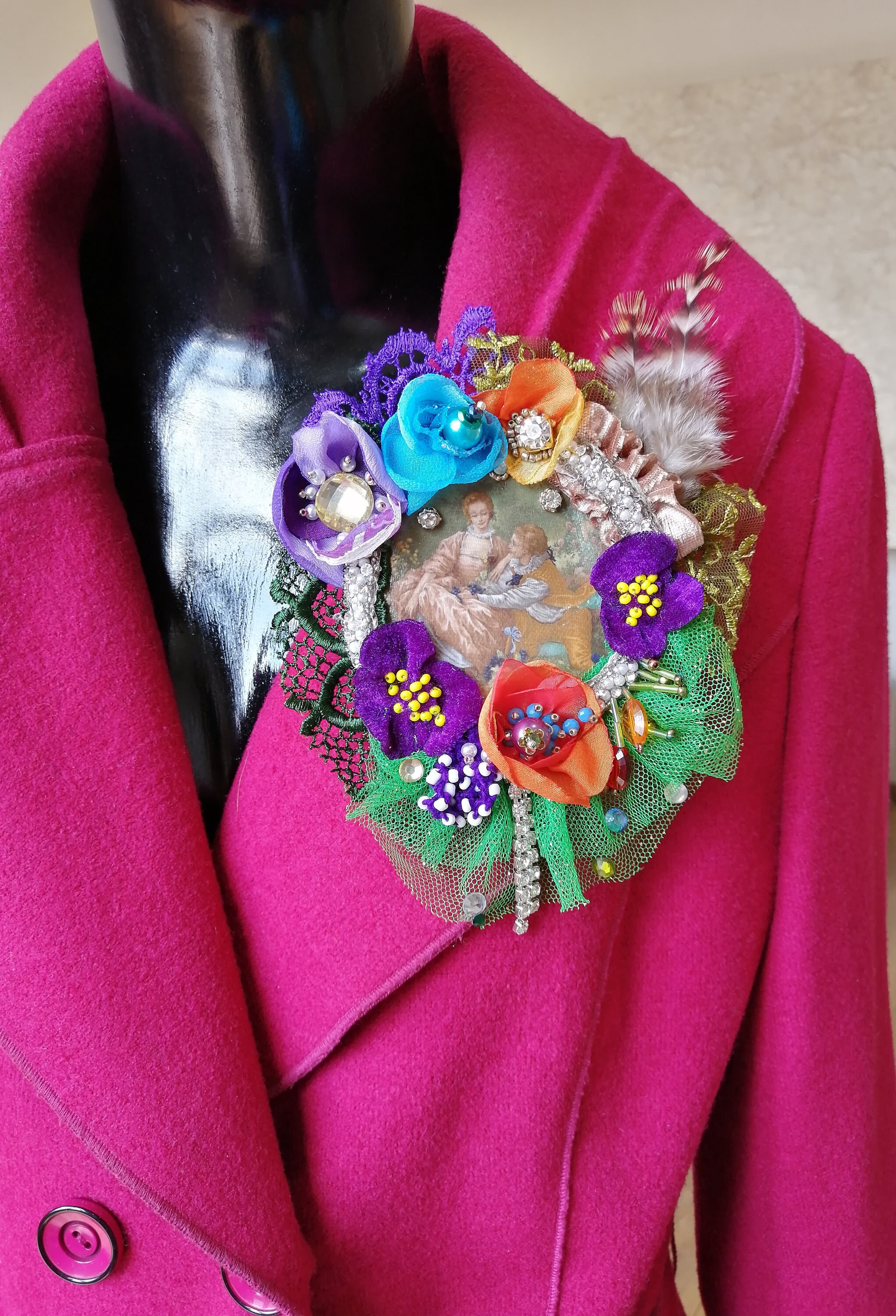 Romantic Oversize Brooch or Pendant Necklace lovers, Bohemian Brooch ...