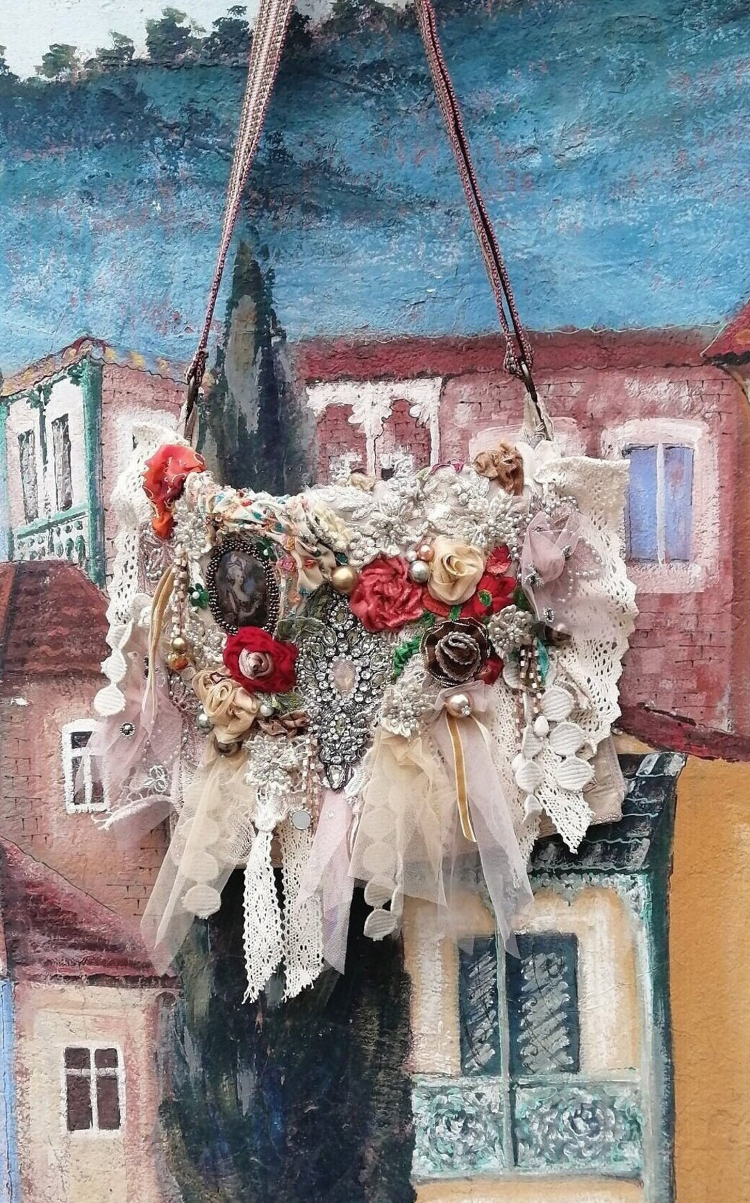 Artsy Boho Bag, Romantic Cross Body Bag, Beige Shoulder Bag for Queen ...