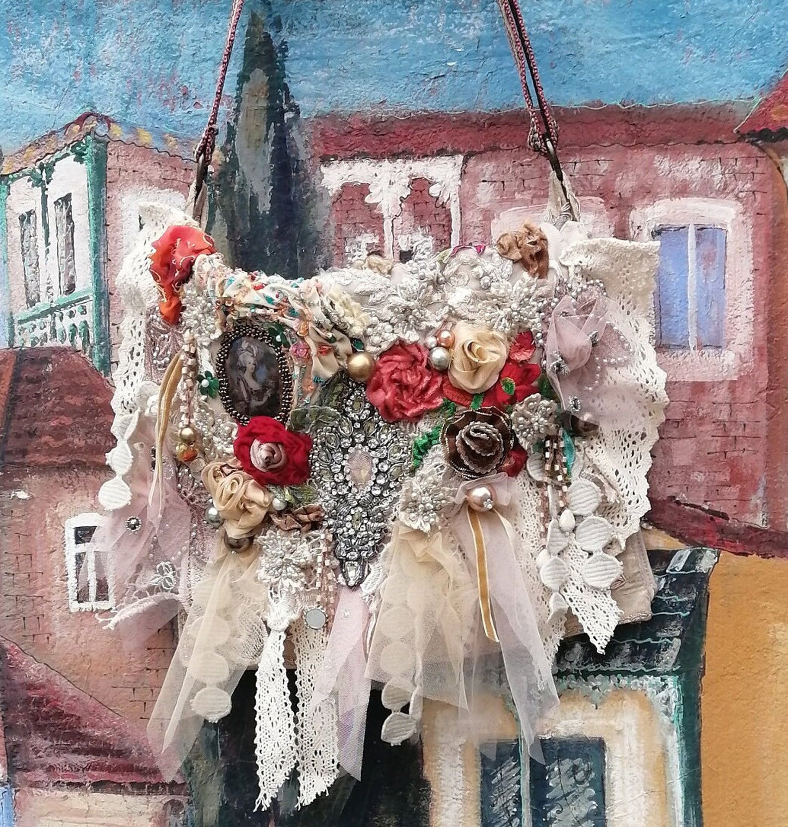 Artsy Boho Bag, Romantic Cross Body Bag, Beige Shoulder Bag for Queen ...