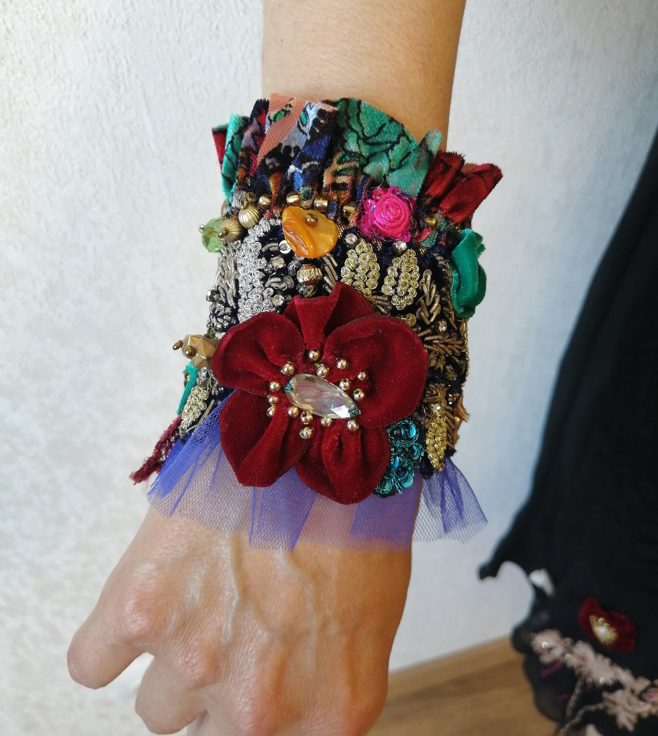 Boho Chic Wrist Cuff With Vintage Textiles Embroidery Beaded - Etsy