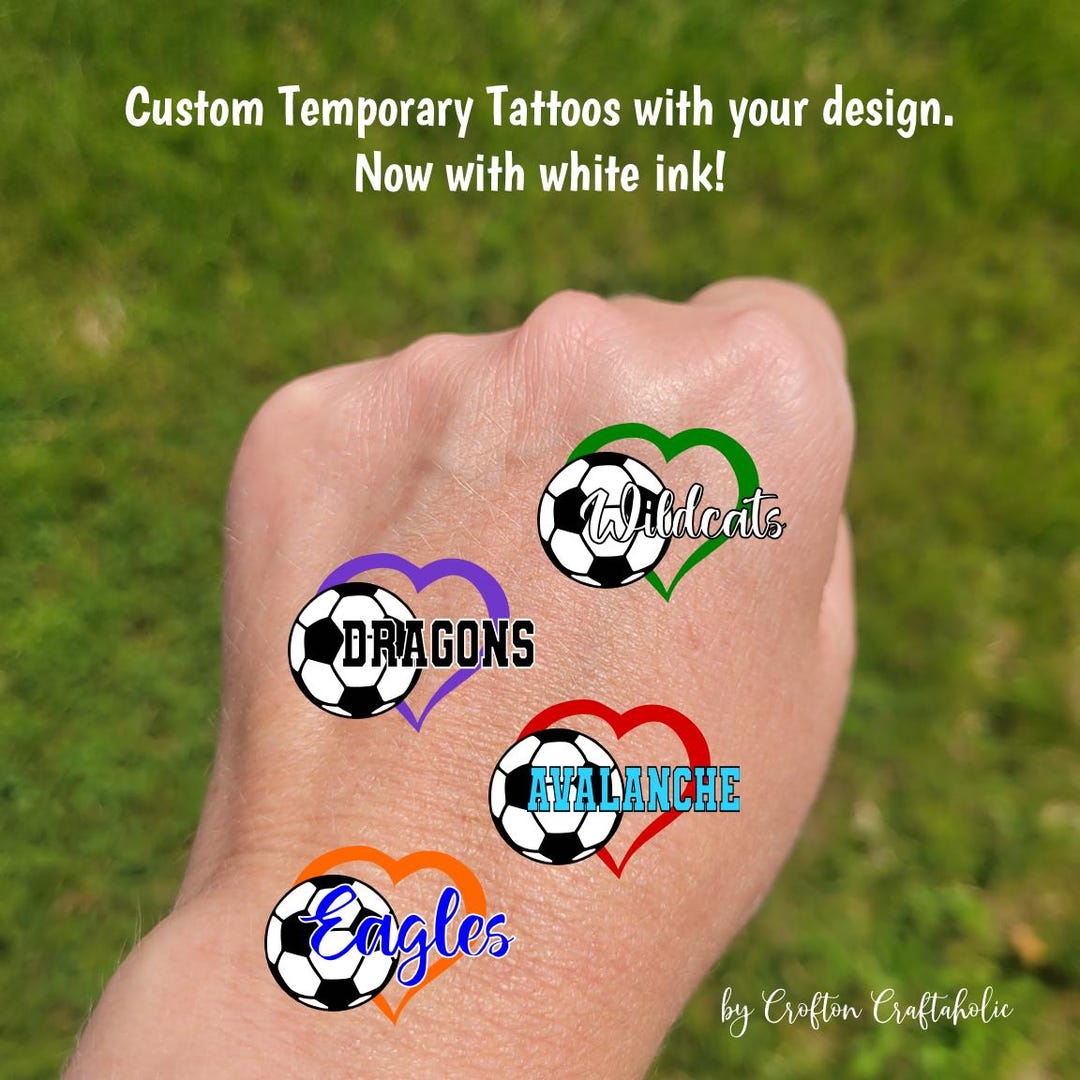 Custom Temporary Tattoos for Soccer - Heart With Soccer Ball and Custom ...