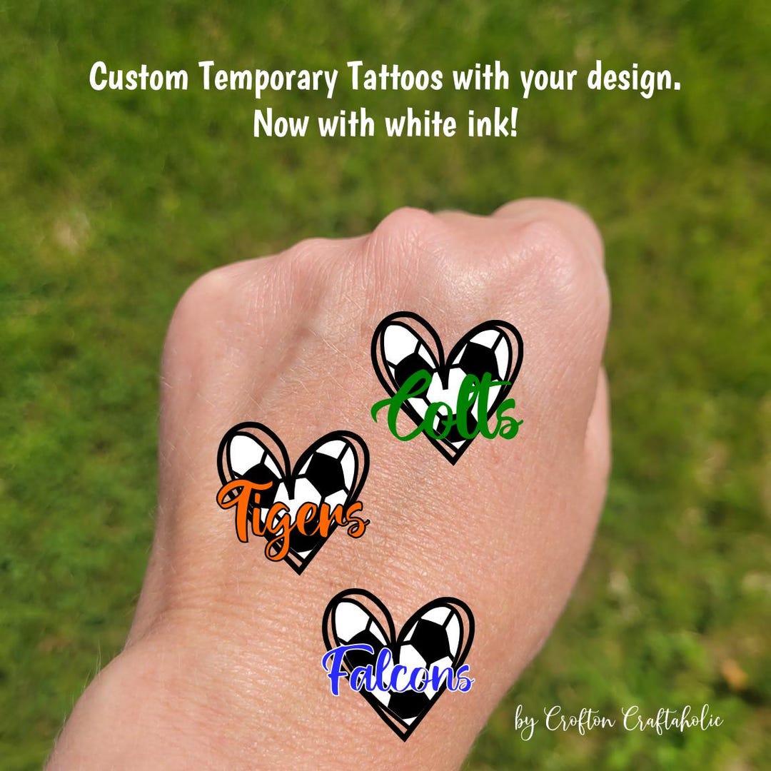 Custom Temporary Tattoos for Soccer - Heart With Soccer Ball and Custom ...