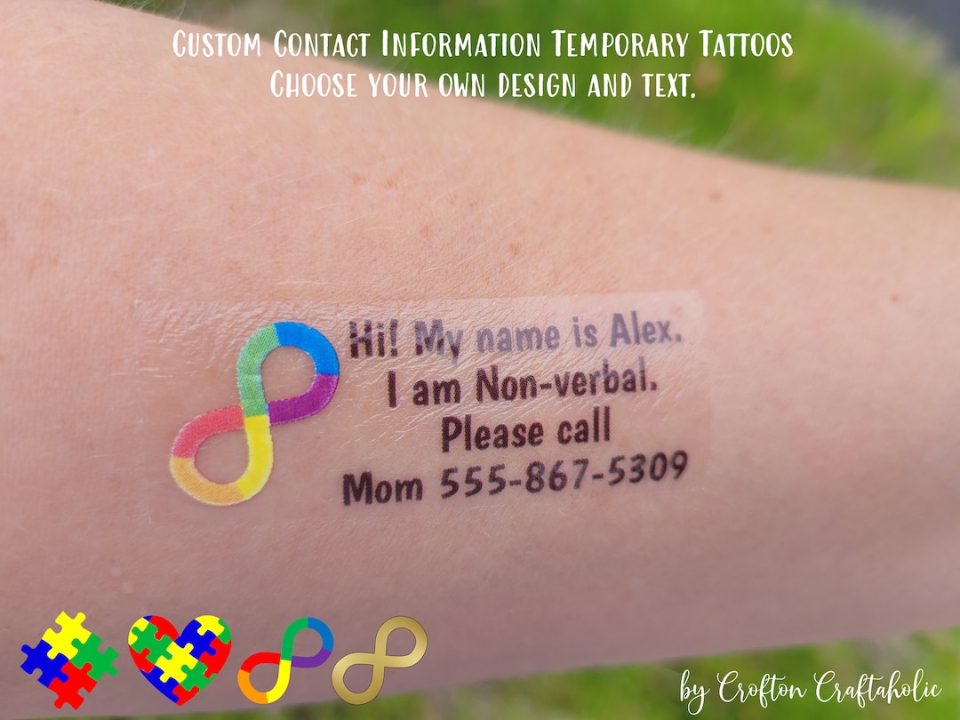 Custom Temporary Contact Info Tattoos Name / Phone Number Tattoos for ...