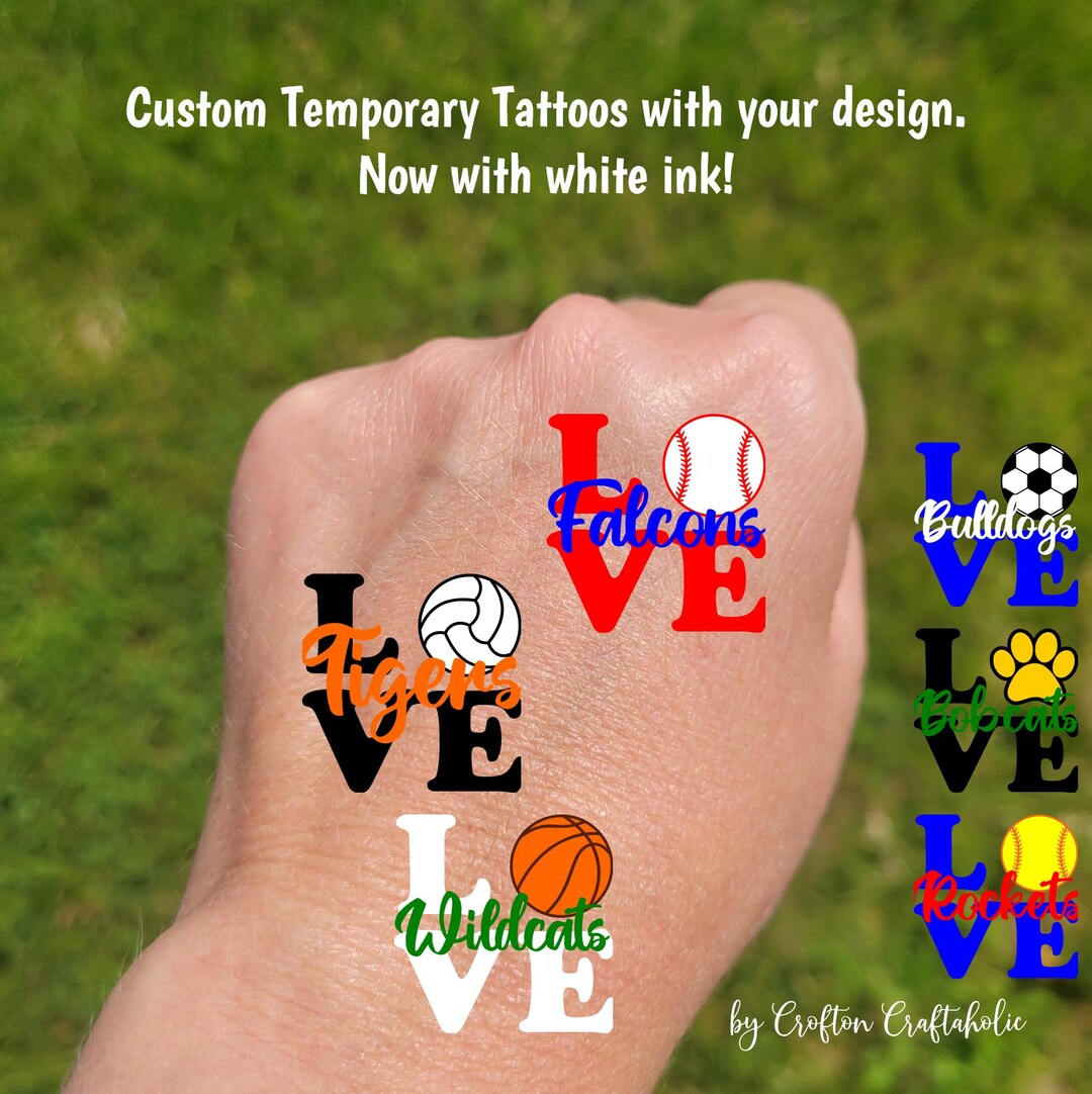 Custom Temporary Tattoos for Sports - LOVE With Custom Text, Volleyball ...