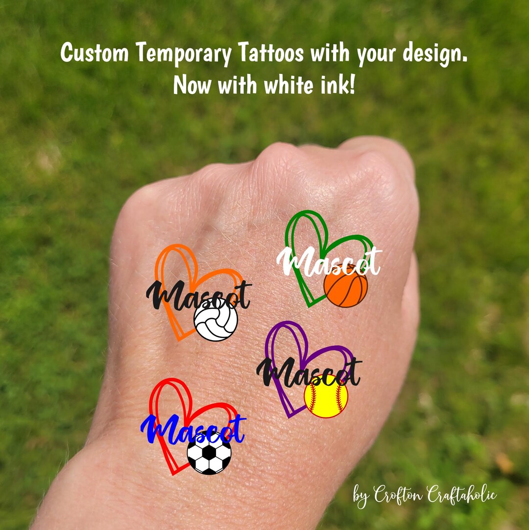 Custom Temporary Tattoos for Sports Heart With Custom Text, Volleyball ...