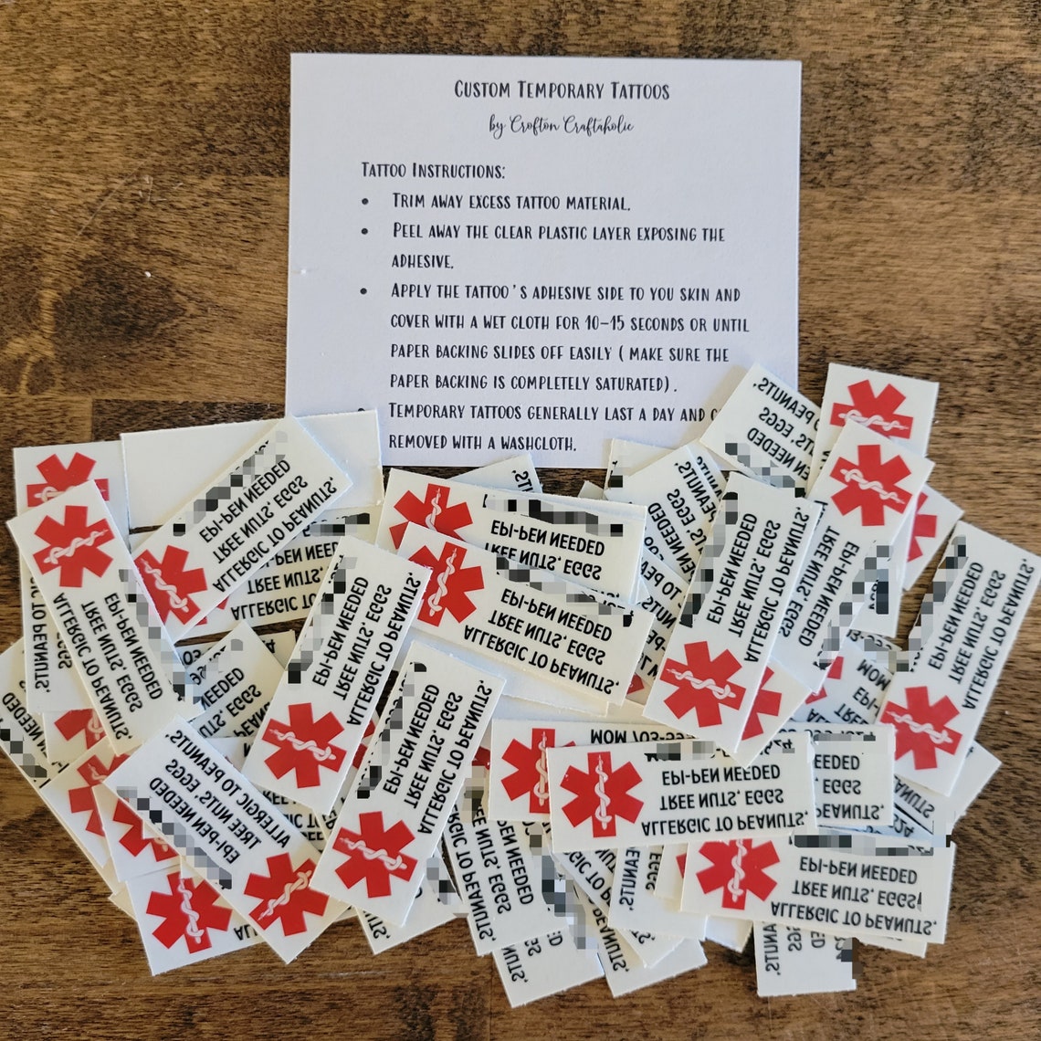 Custom Temporary Medical Alert / Contact Info Tattoos Name / - Etsy