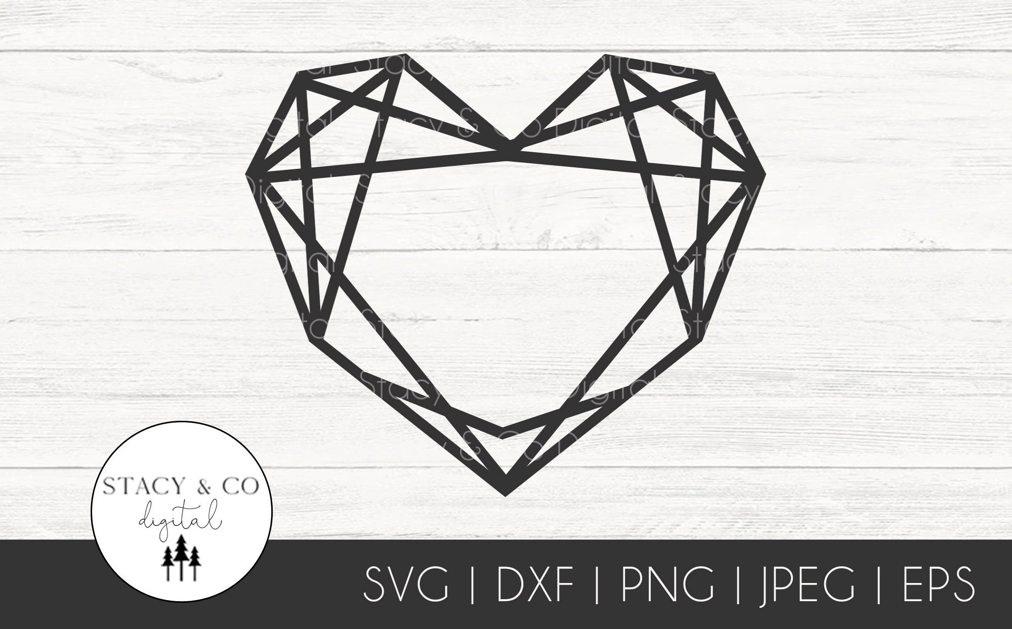 Geometric Heart SVG Clipart for Cricut, Silhouette, Glowforge, Heart ...