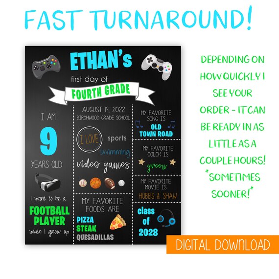 Personalized Video Game First Day of School Sign Poster - Etsy