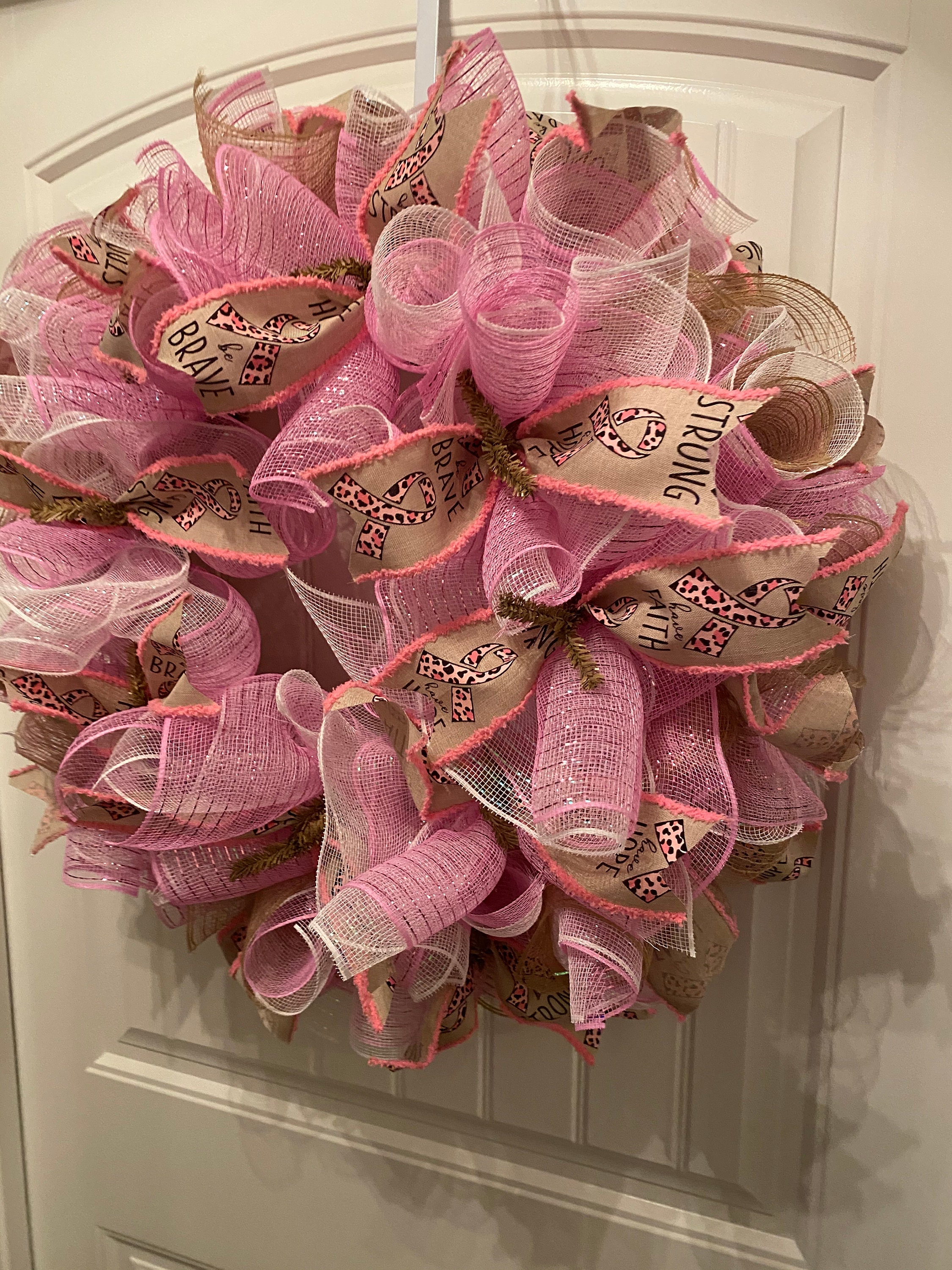 Breast Cancer Awareness Wreath, Have Faith Wreath, Pink and Beige ...