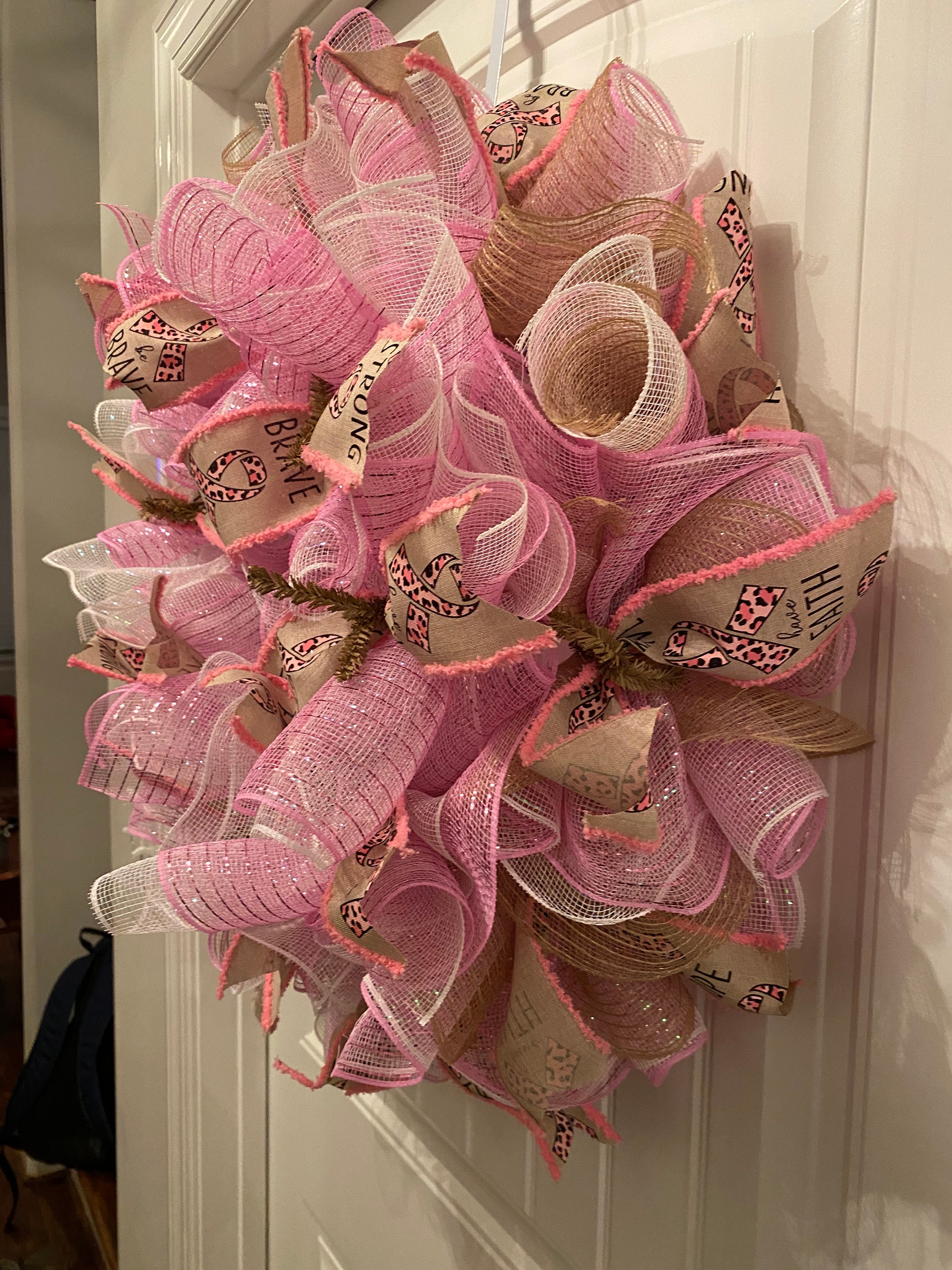 Breast Cancer Awareness Wreath, Have Faith Wreath, Pink and Beige ...
