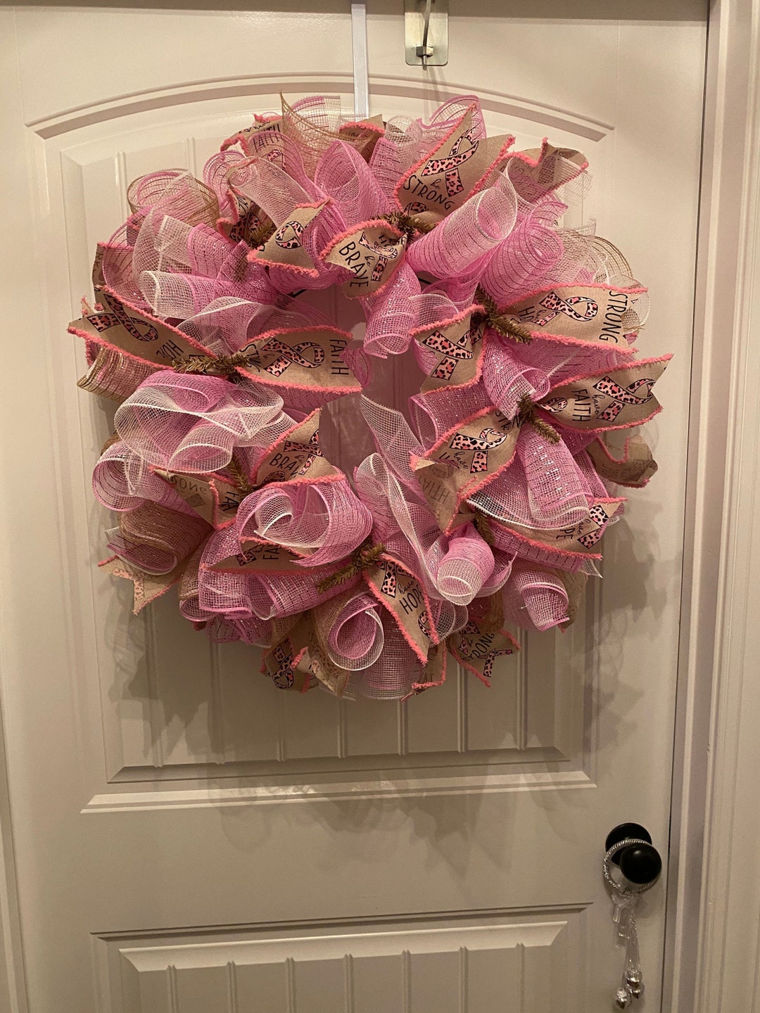 Breast Cancer Awareness Wreath, Have Faith Wreath, Pink and Beige ...